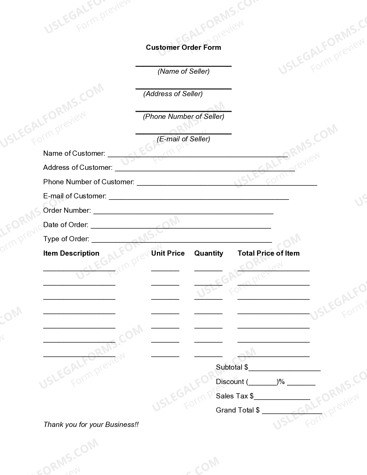 Puerto Rico Customer Order Form | US Legal Forms