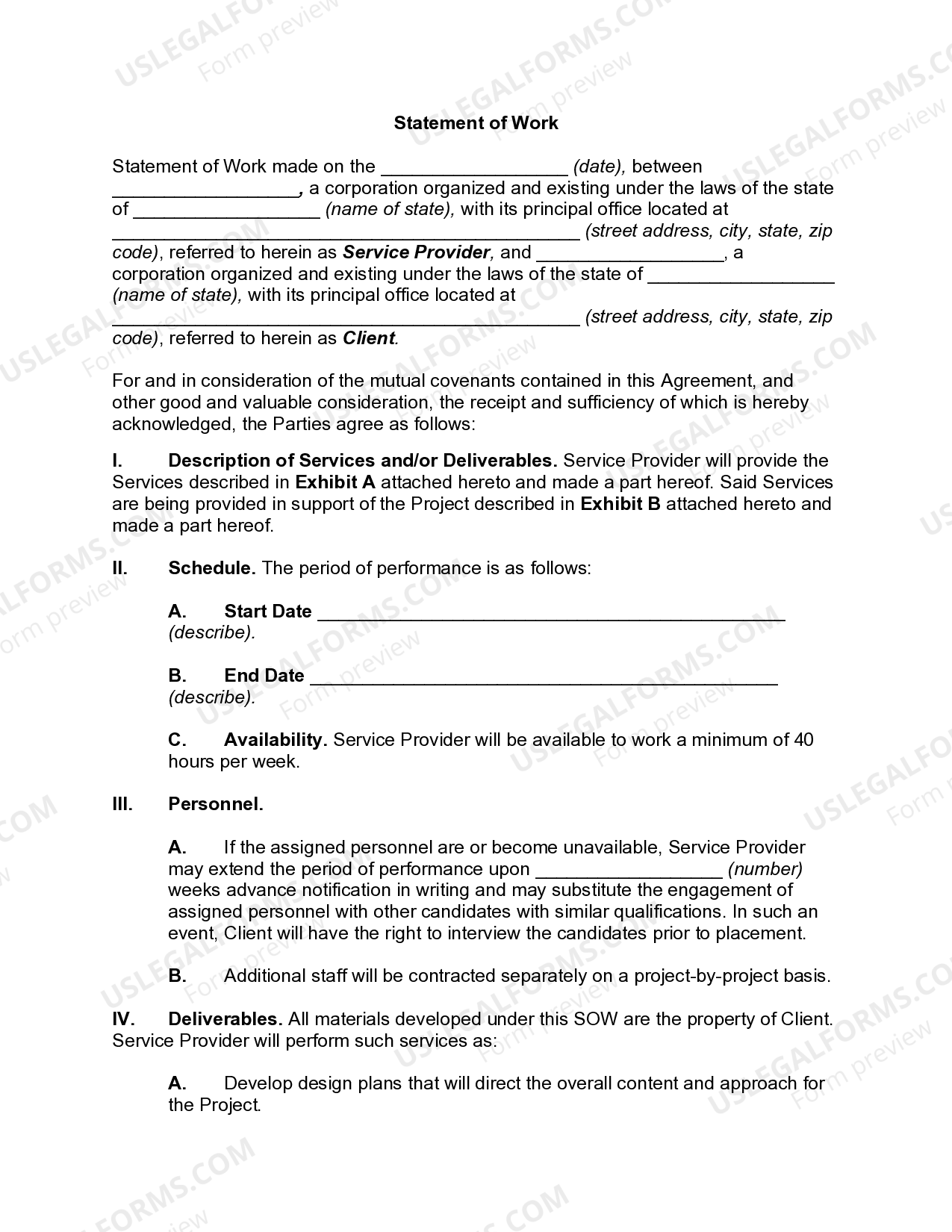 Statement of Work - Statement Of | US Legal Forms