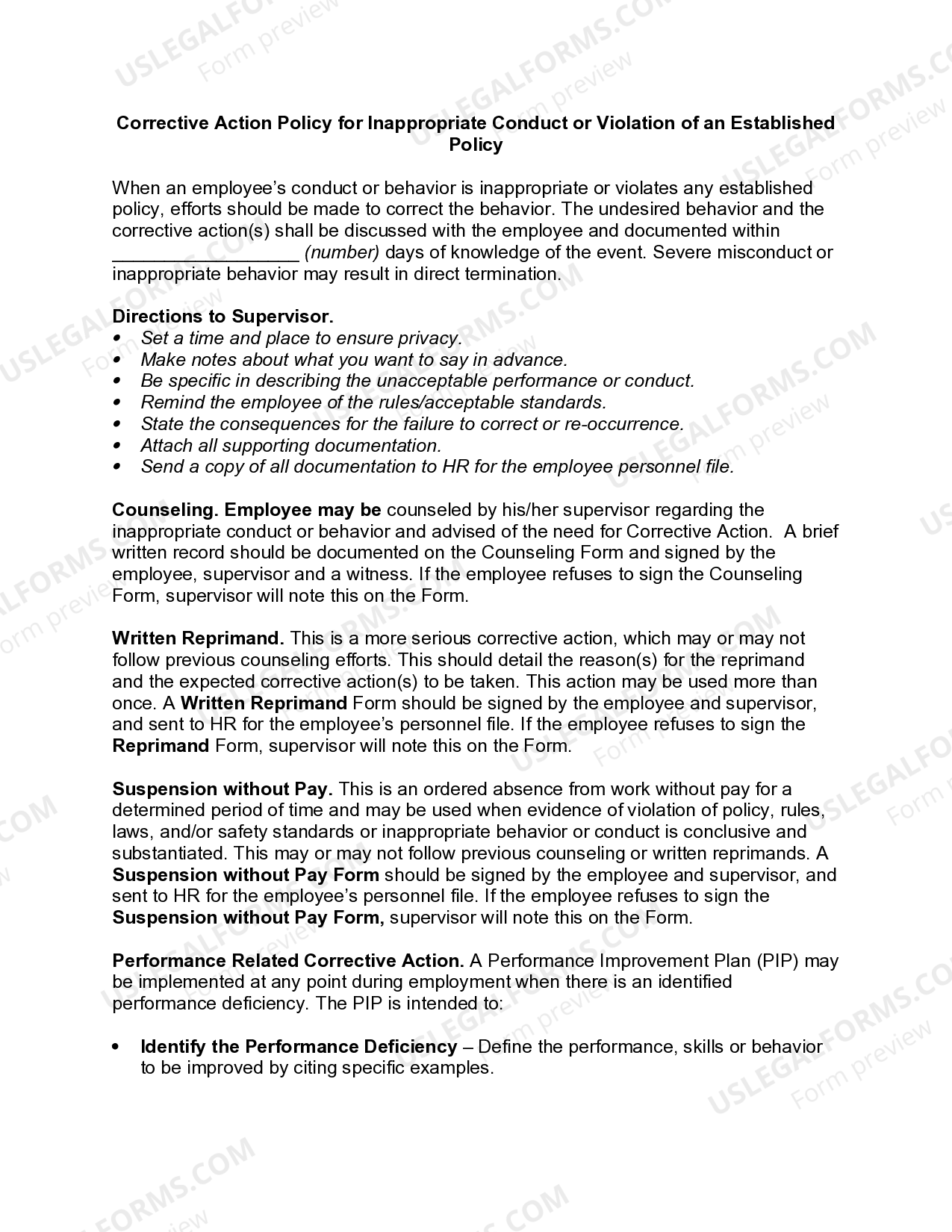 Corrective Action Policy for Inappropriate Conduct or Violation of an ...