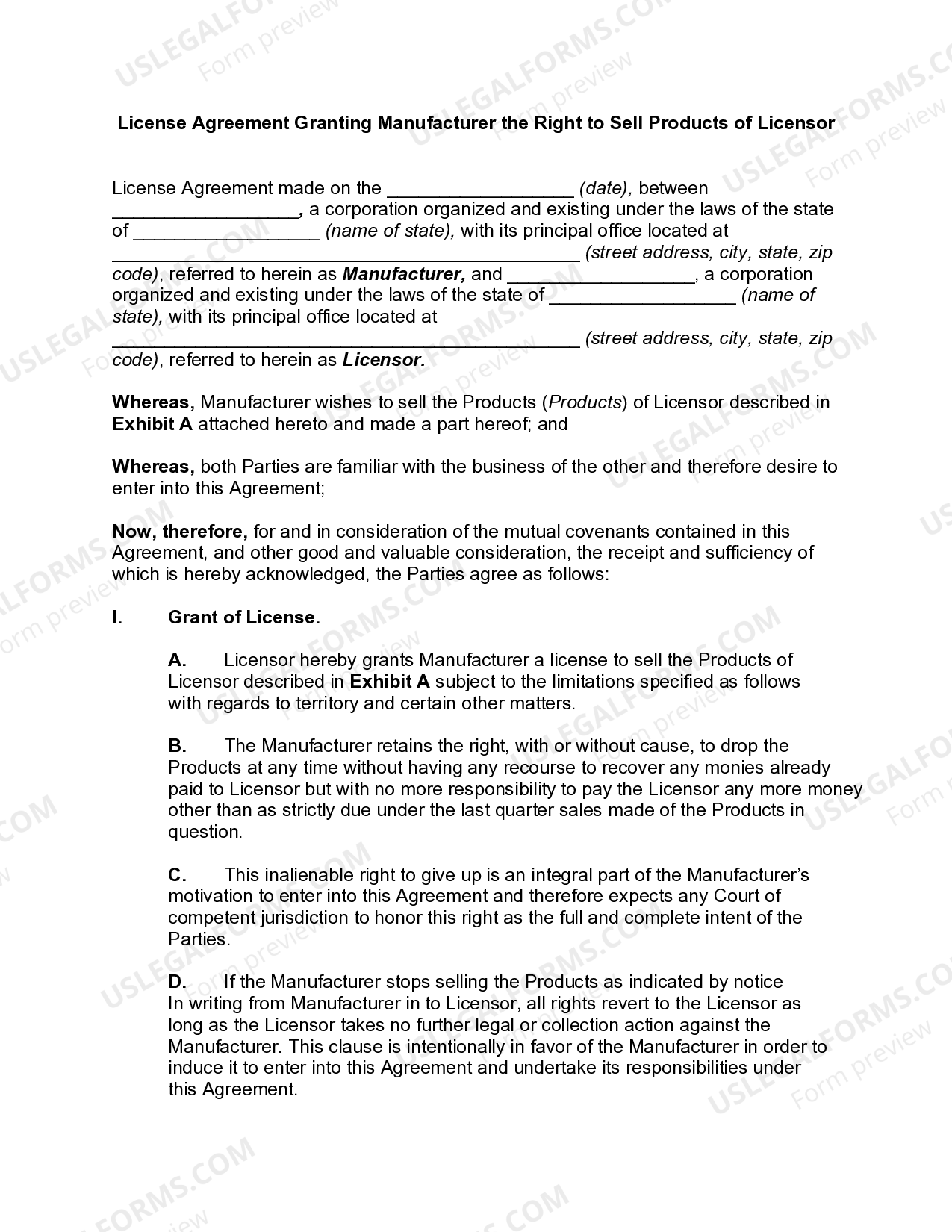 Manufacturing License Agreement Template