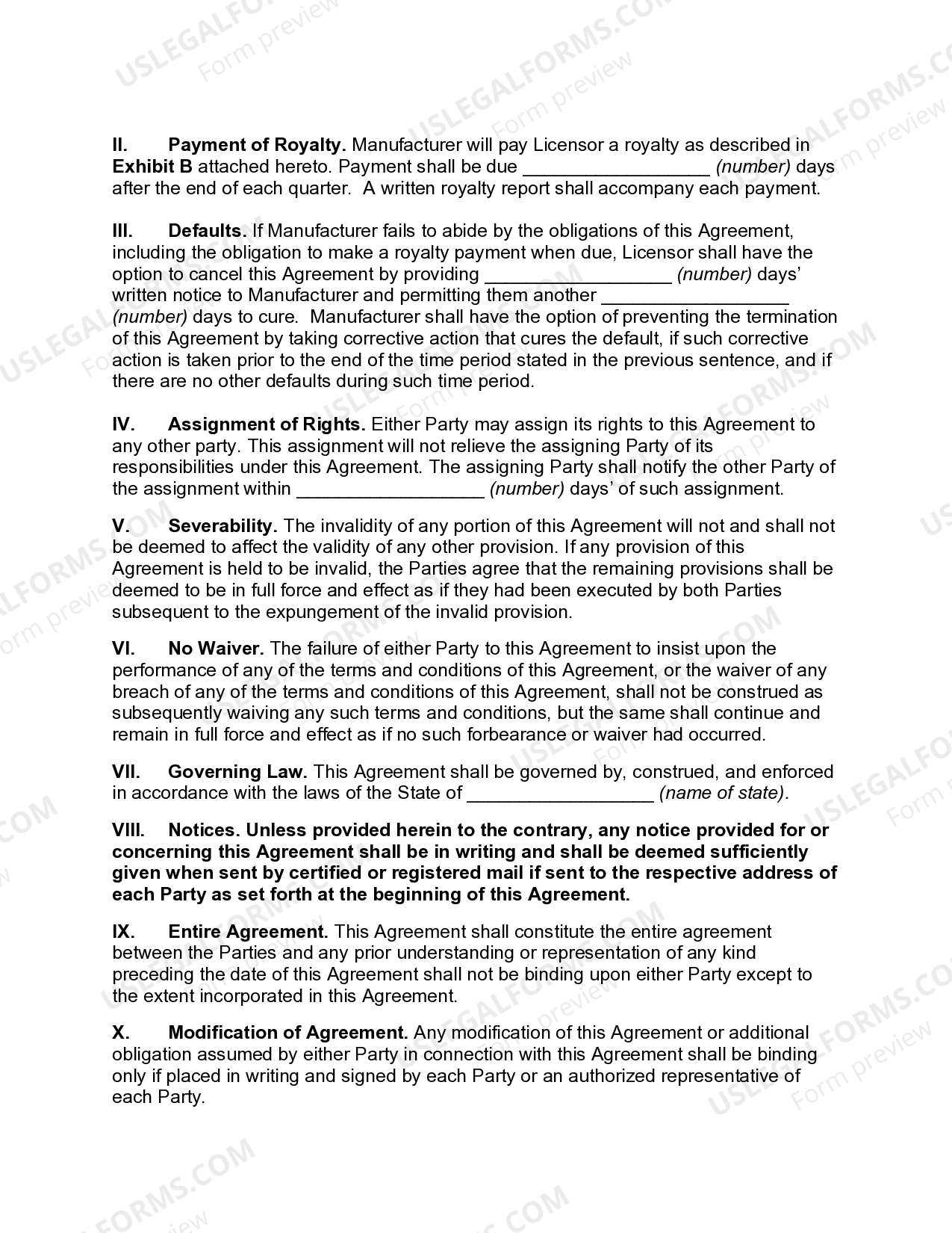 Arkansas License Agreement Granting Manufacturer the Right to Sell ...