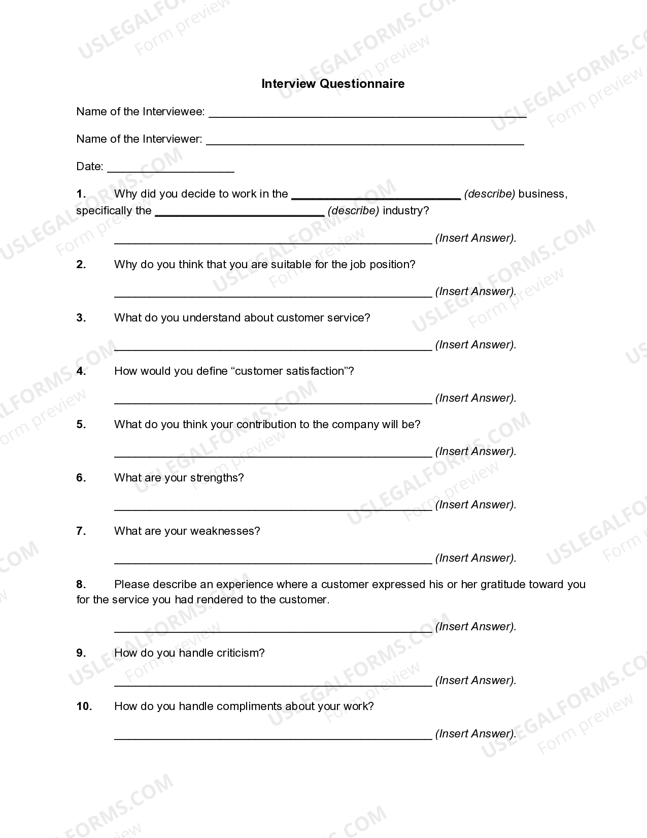 Massachusetts Interview Questionnaire - Interview Questionnaire | US ...