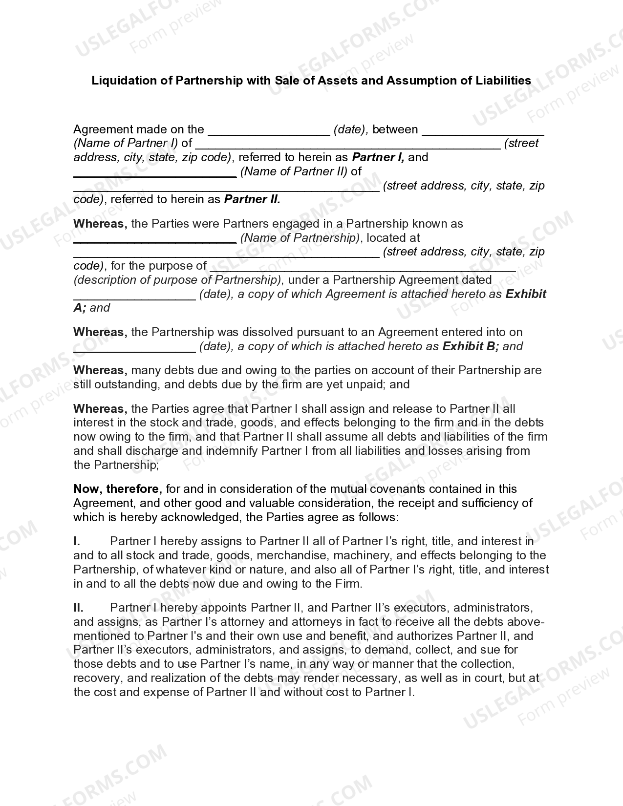 District of Columbia Liquidation of Partnership with Sale of Assets and ...