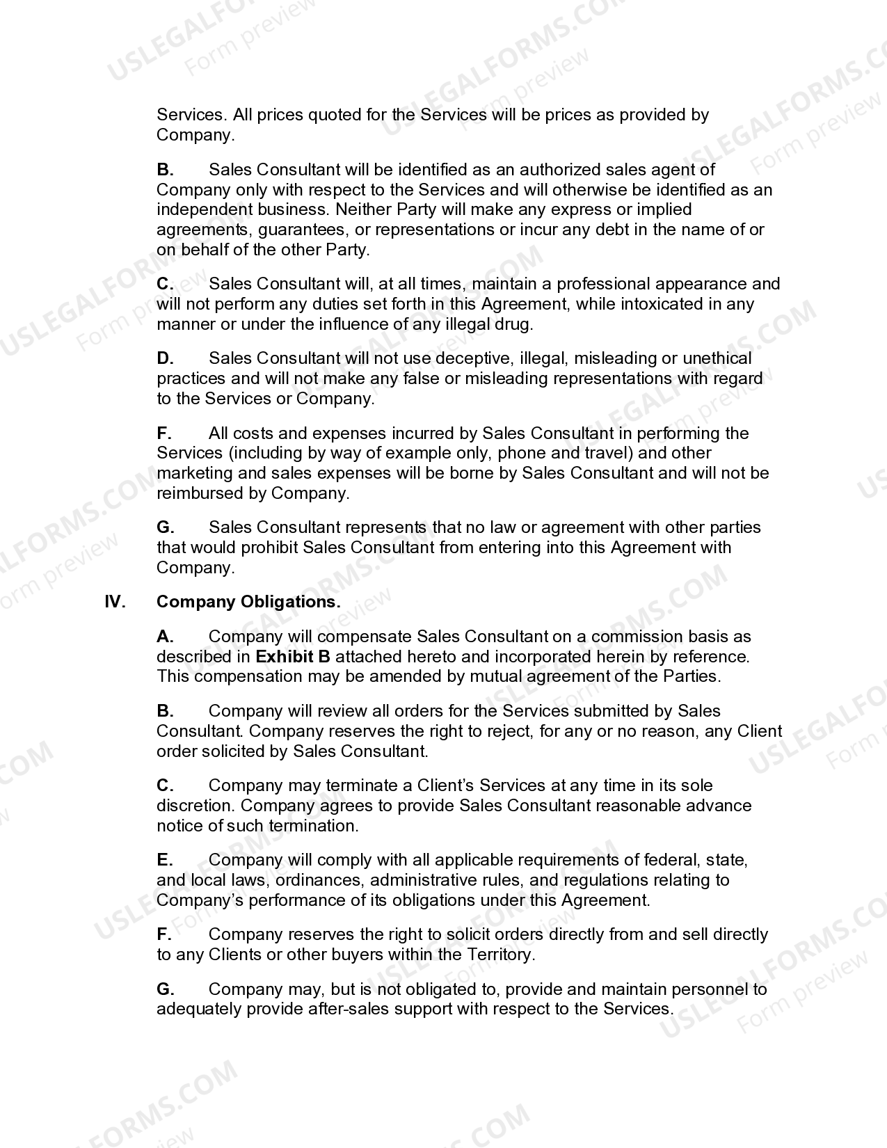 Sales Consultant Agreement with Consultant Operating as Independent ...