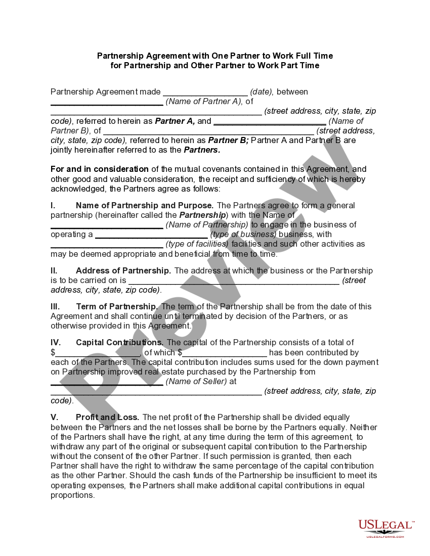 Mississippi Partnership Agreement With One Partner To Work Full Time 