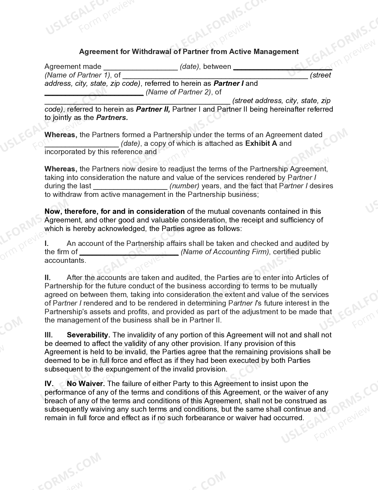 Wisconsin Agreement for Withdrawal of Partner from Active Management ...