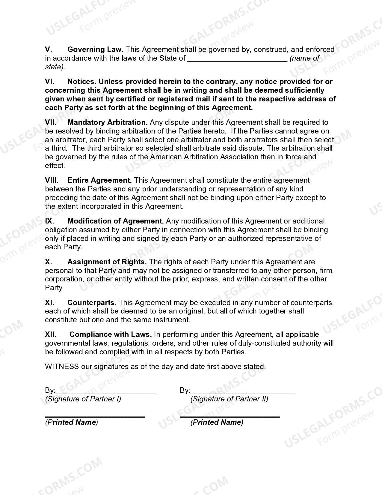 California Agreement for Withdrawal of Partner from Active Management ...