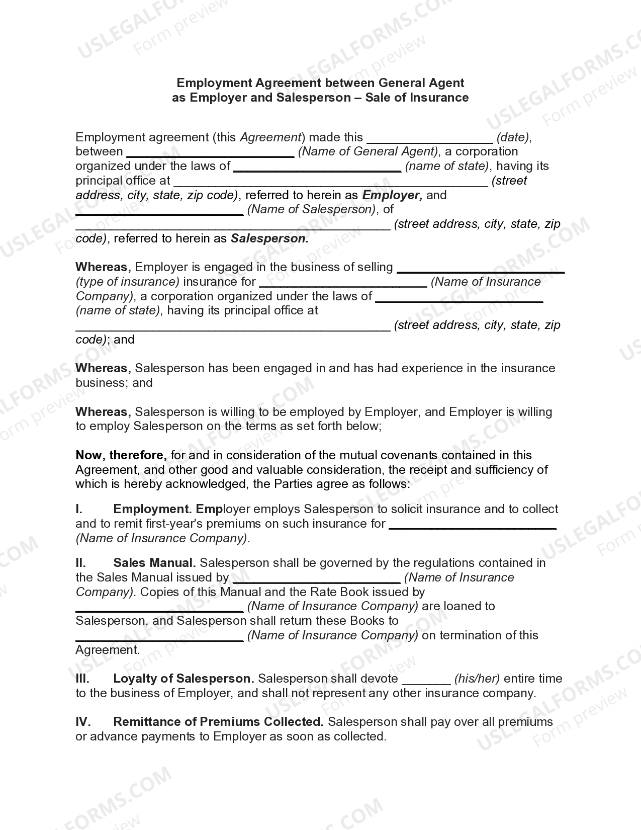 Florida Employment Agreement between General Agent as Employer and ...