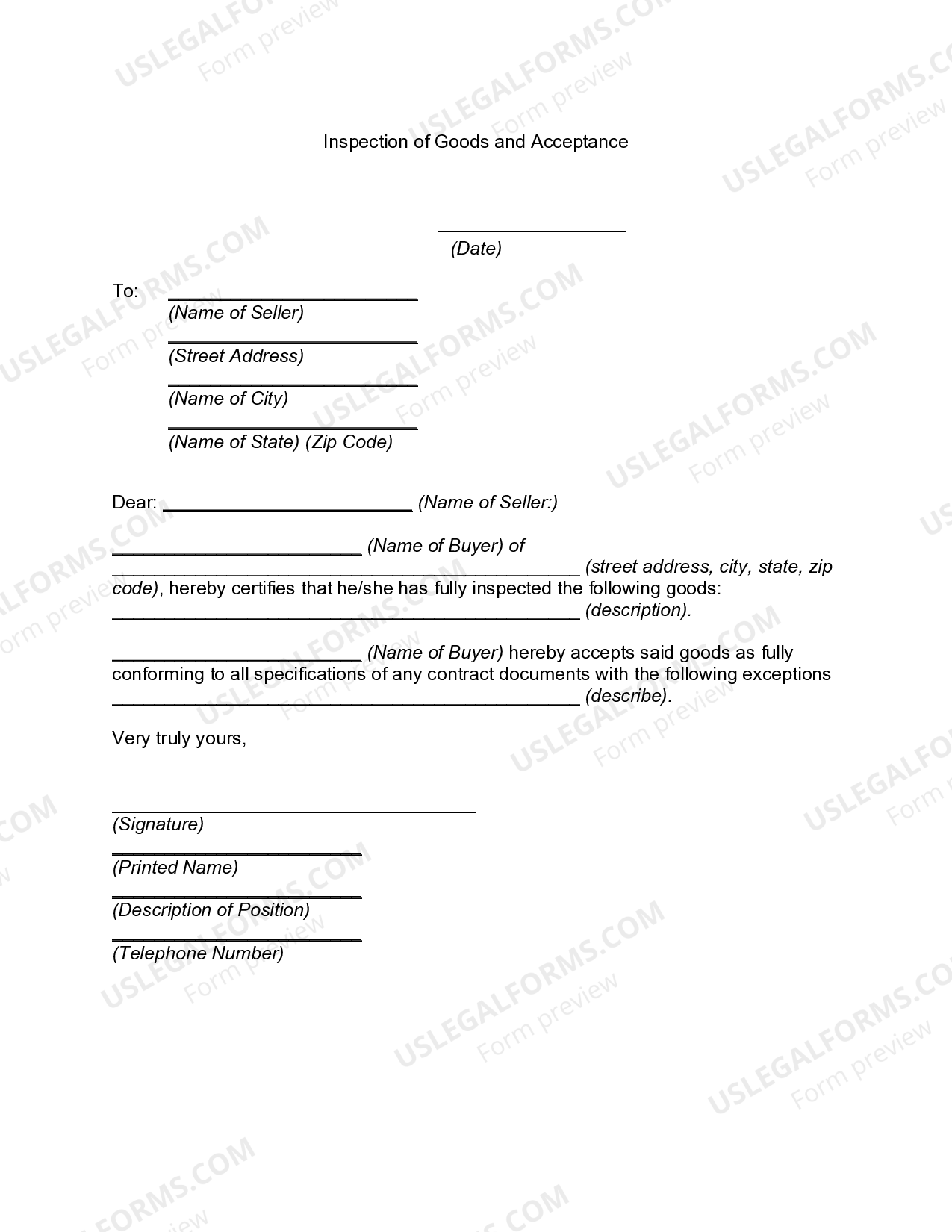 Mississippi Inspection of Goods and Acceptance | US Legal Forms