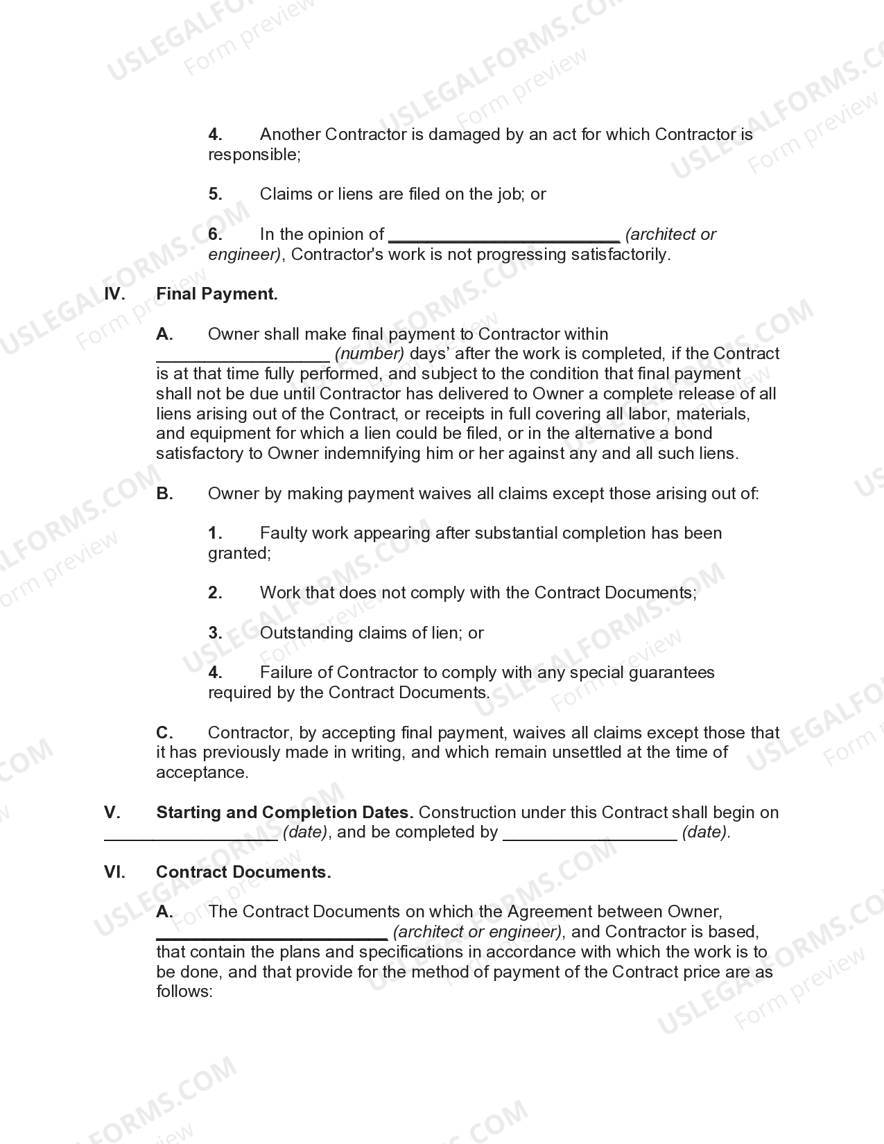 Basic Contract for Construction of a Building | US Legal Forms