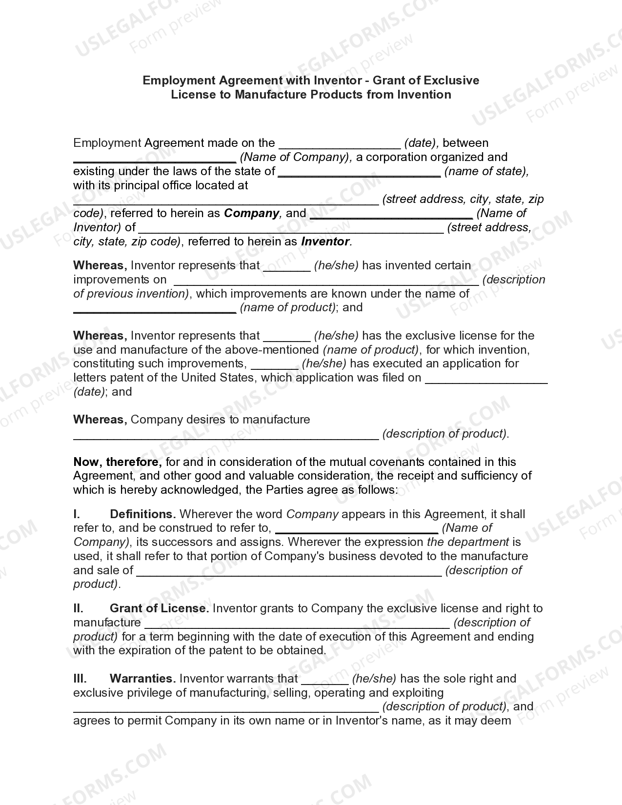 Montana Employment Agreement with Inventor - Grant of Exclusive License ...