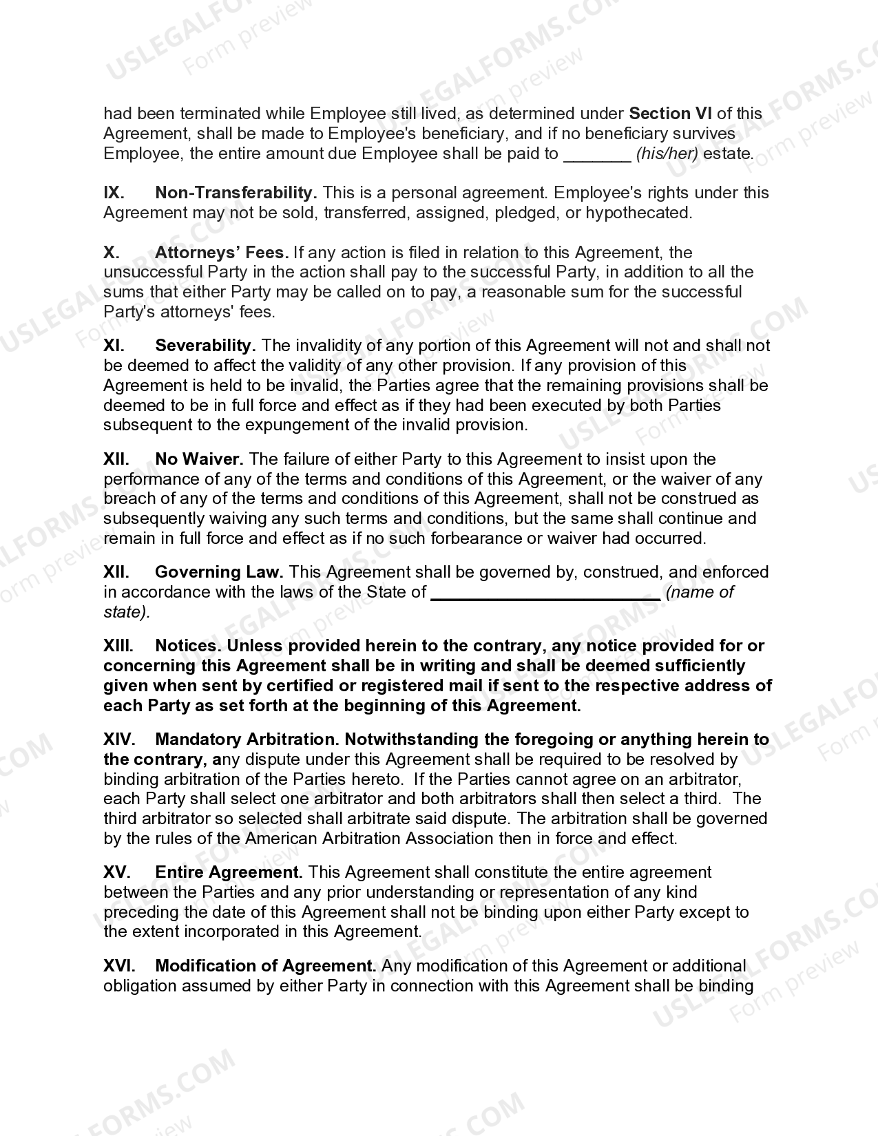 Utah Employment Agreement of Executive with Deferred Compensation and ...