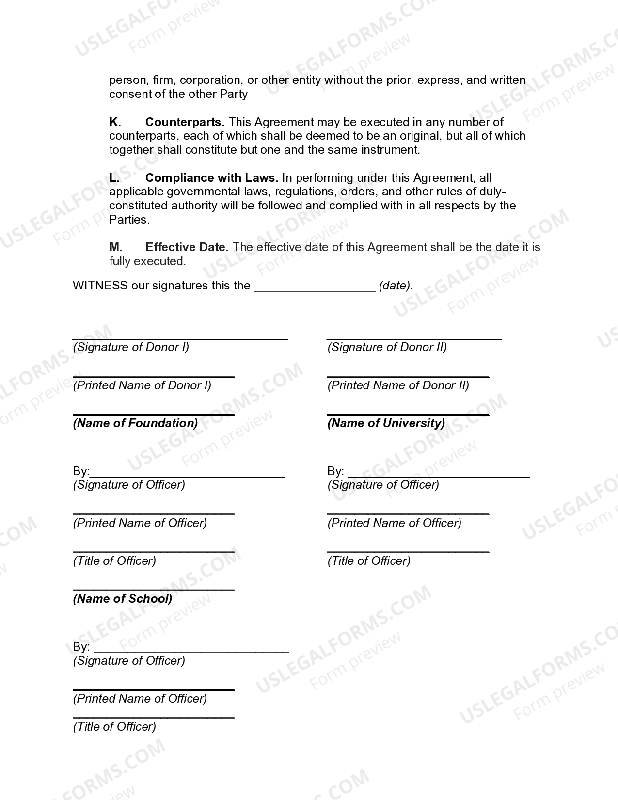 Michigan Gift Agreement Between Donors and University Foundation with ...