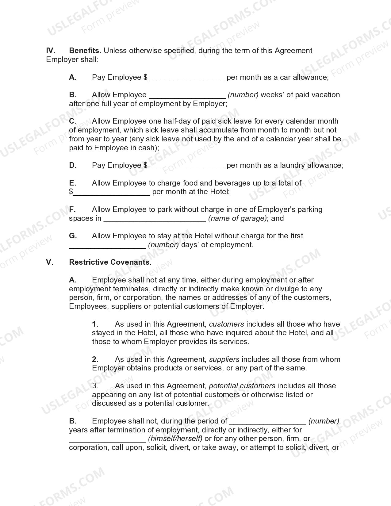 Oklahoma Employment Agreement with General Manager of Hotel - Hotel ...