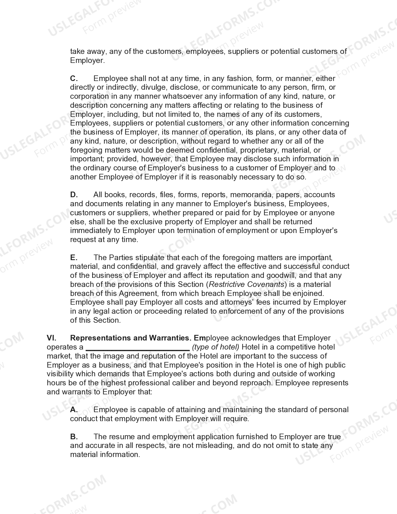 Massachusetts Employment Agreement with General Manager of Hotel ...