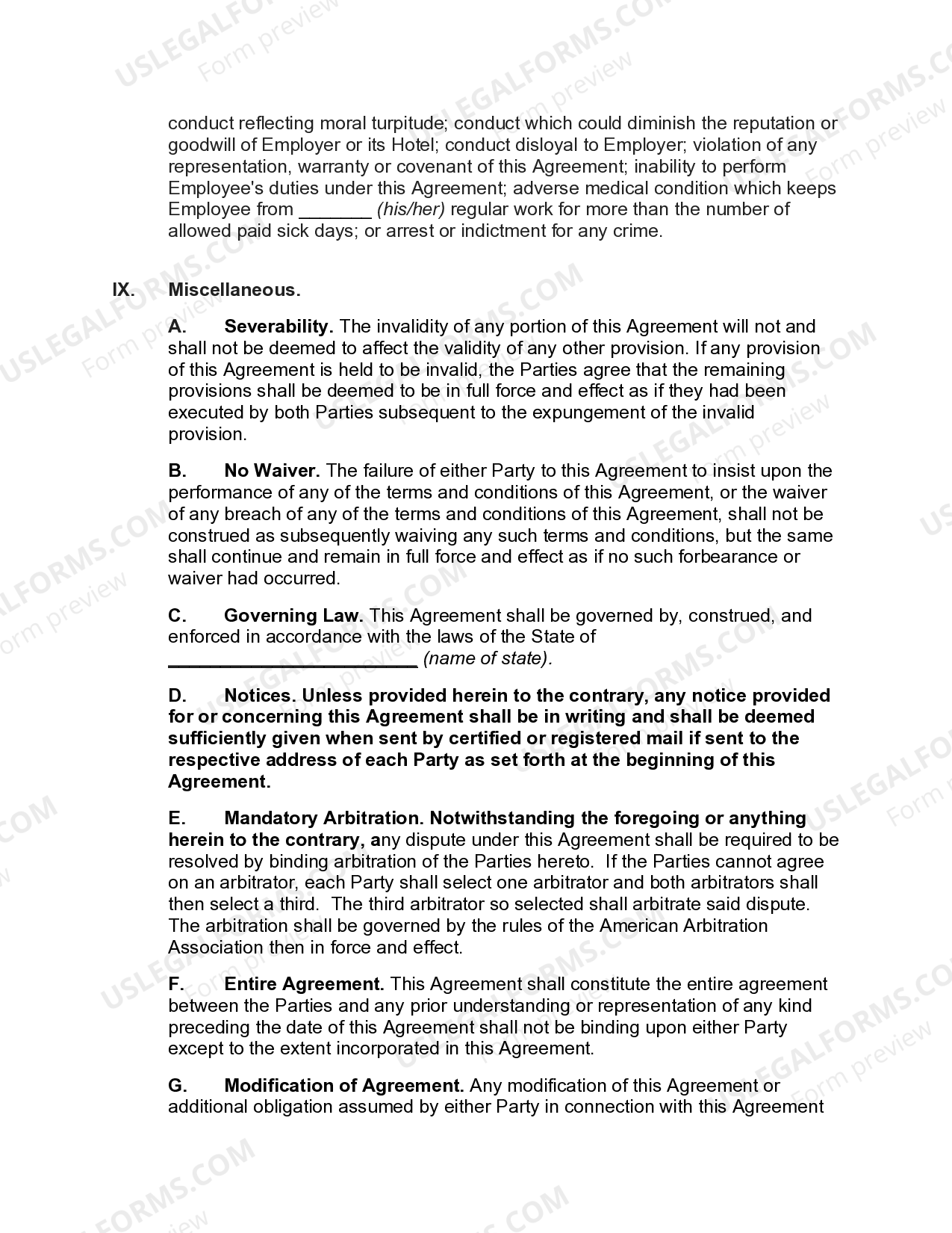 Massachusetts Employment Agreement with General Manager of Hotel ...