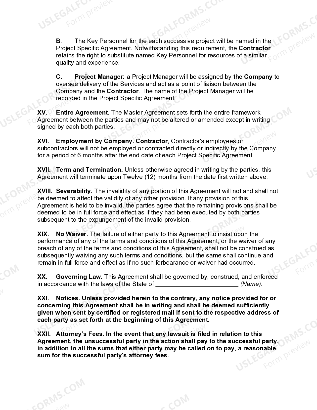 Tennessee Framework Agreement | US Legal Forms