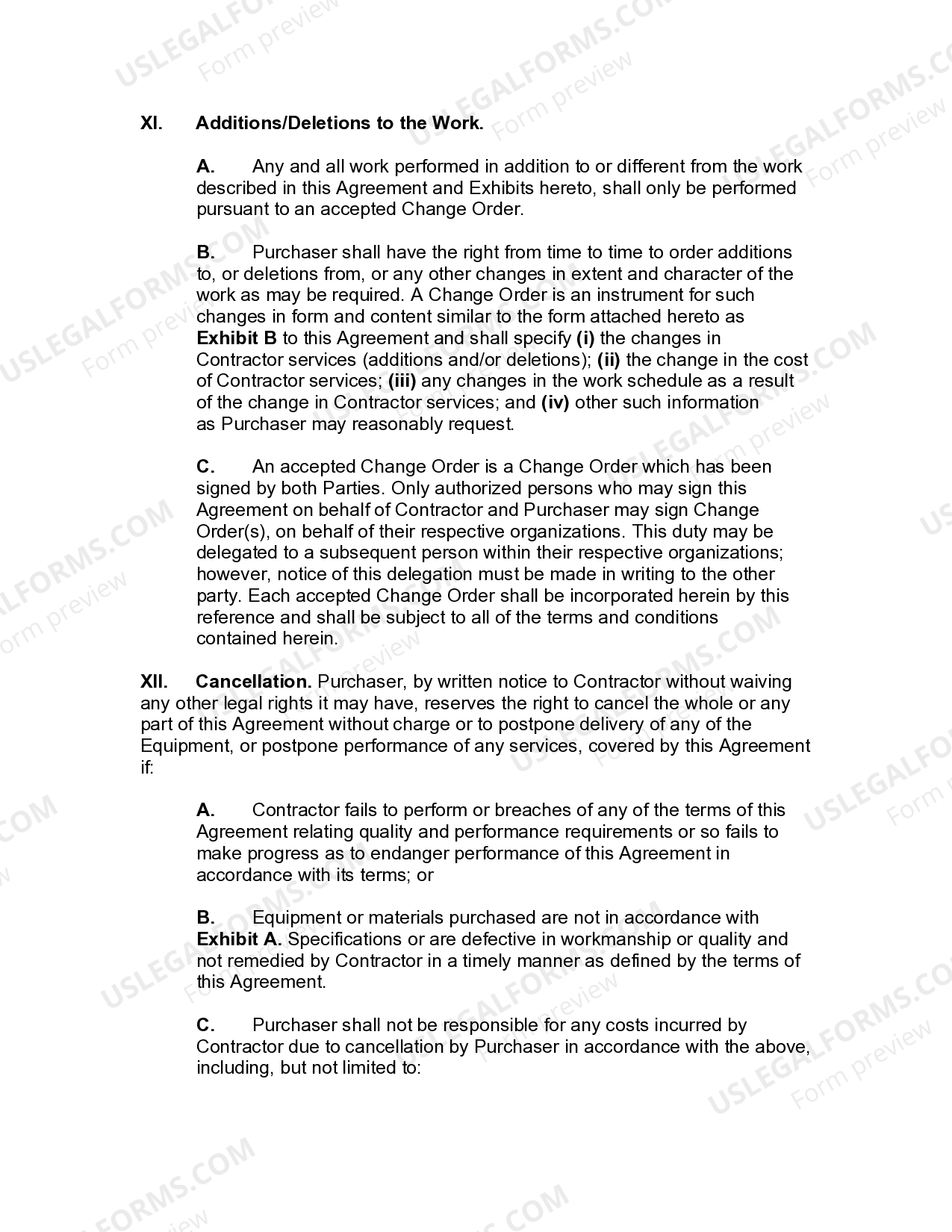 Texas Agreement to Furnish and Install Equipment | US Legal Forms