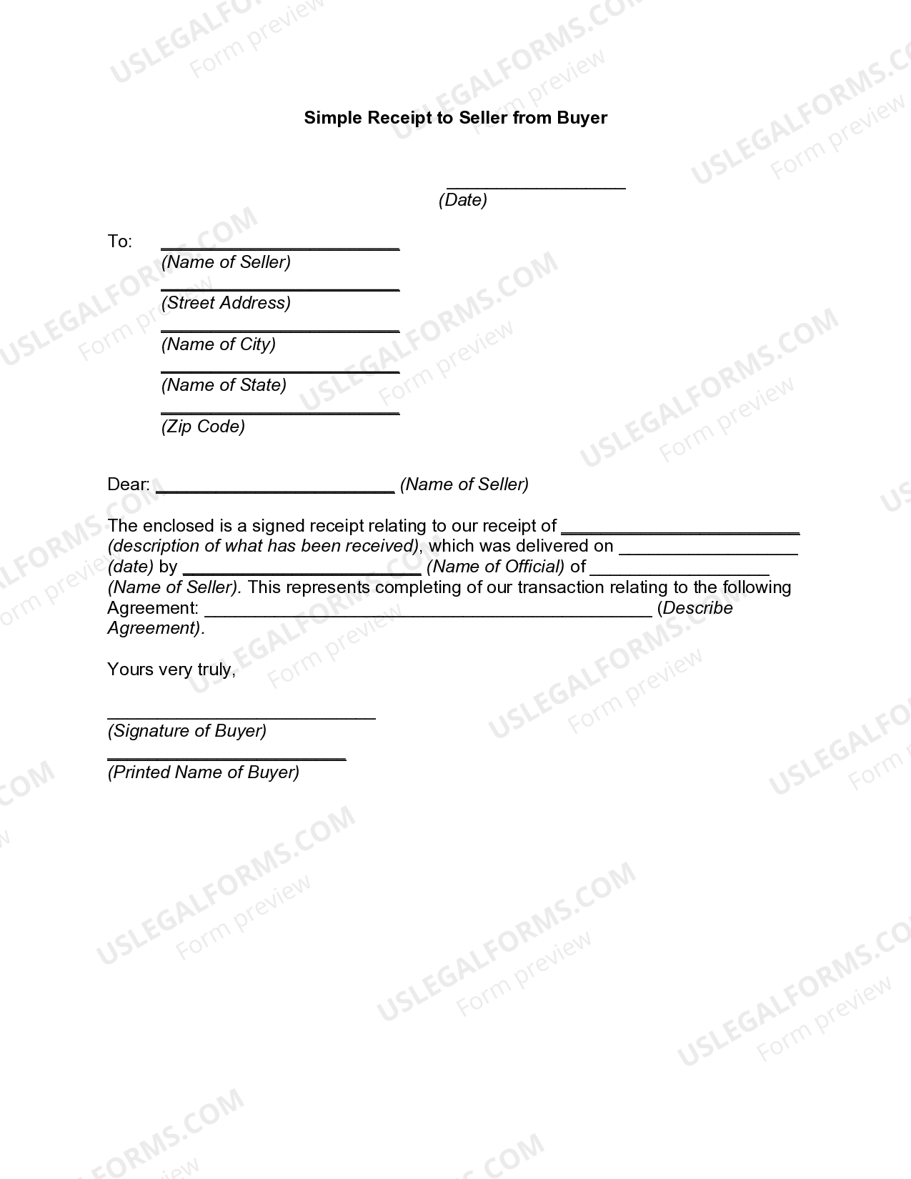 Puerto Rico Simple Receipt to Seller from Buyer | US Legal Forms