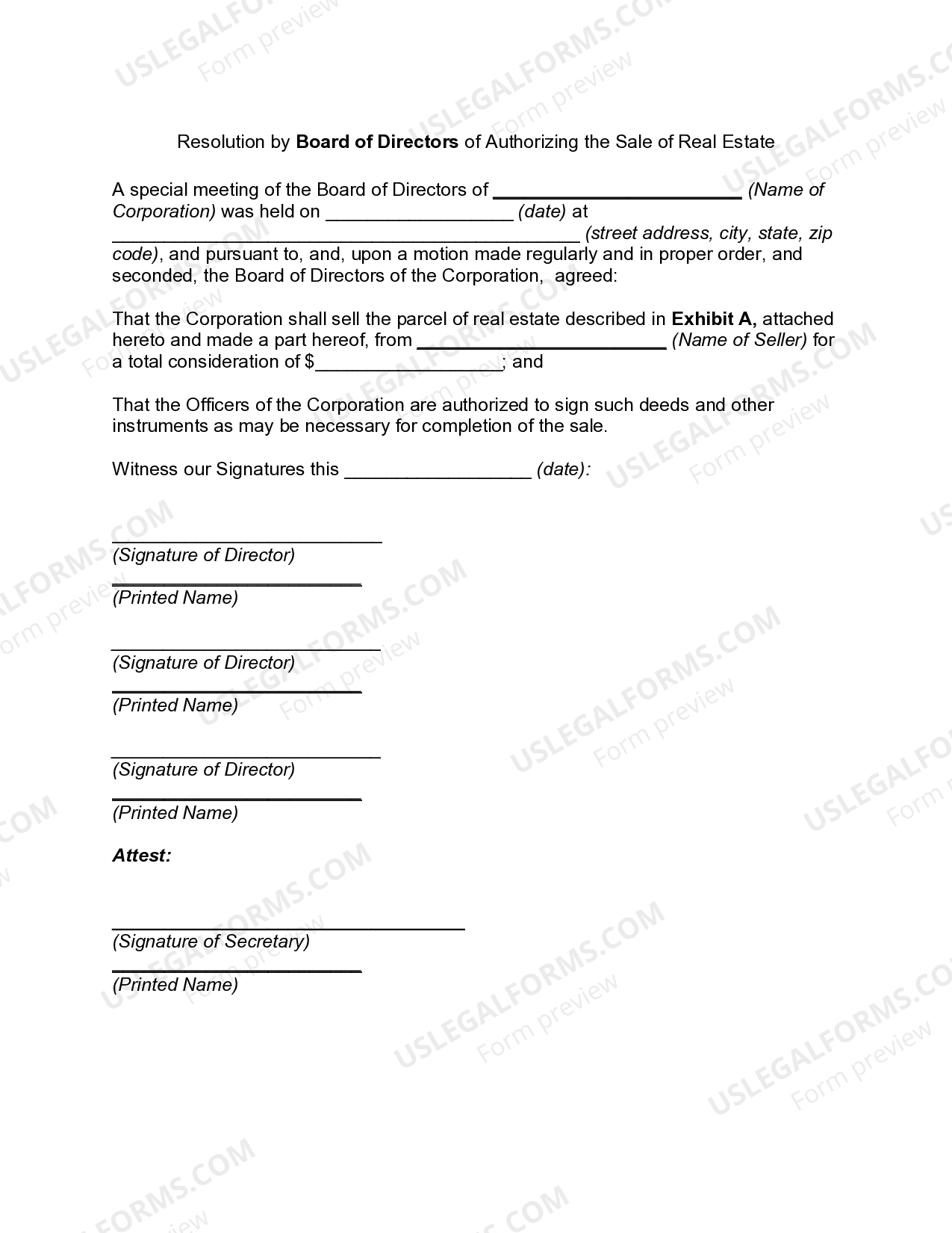 Mississippi Resolution by Board of Directors of Authorizing the Sale of ...