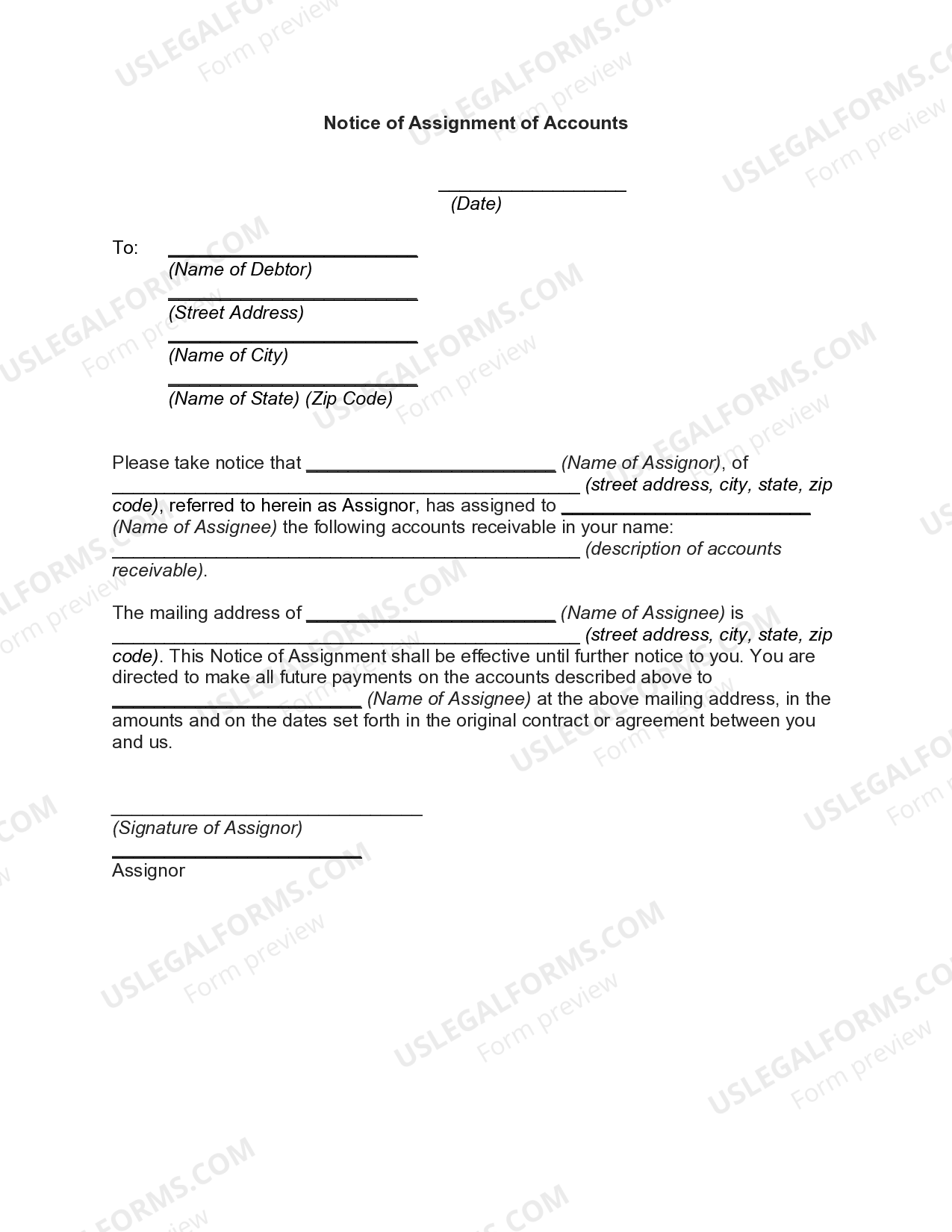 Minnesota Notice of Assignment of Accounts | US Legal Forms