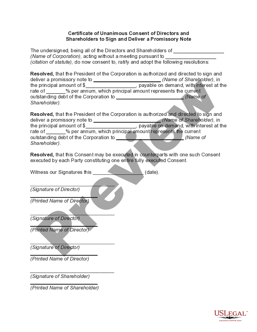 King Washington Certificate Of Unanimous Consent Of Directors And 