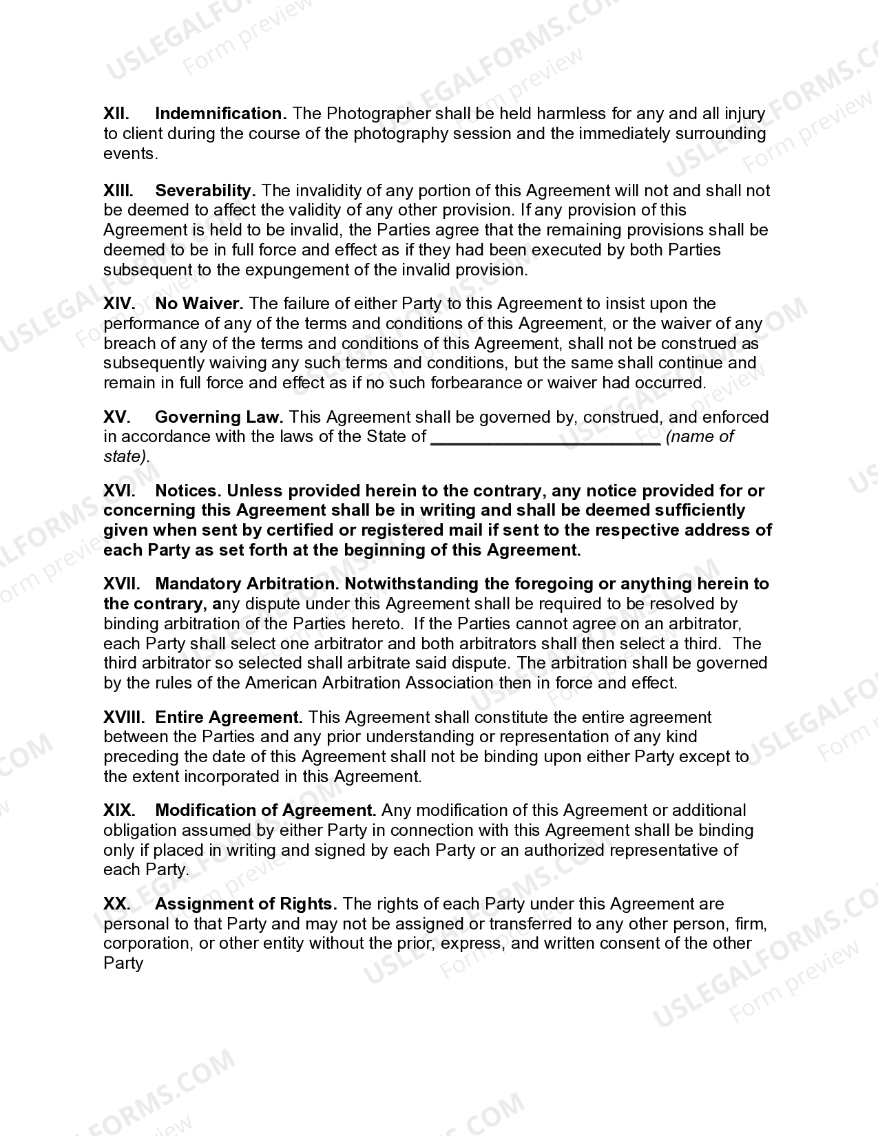 Massachusetts Portrait Photography Agreement | US Legal Forms