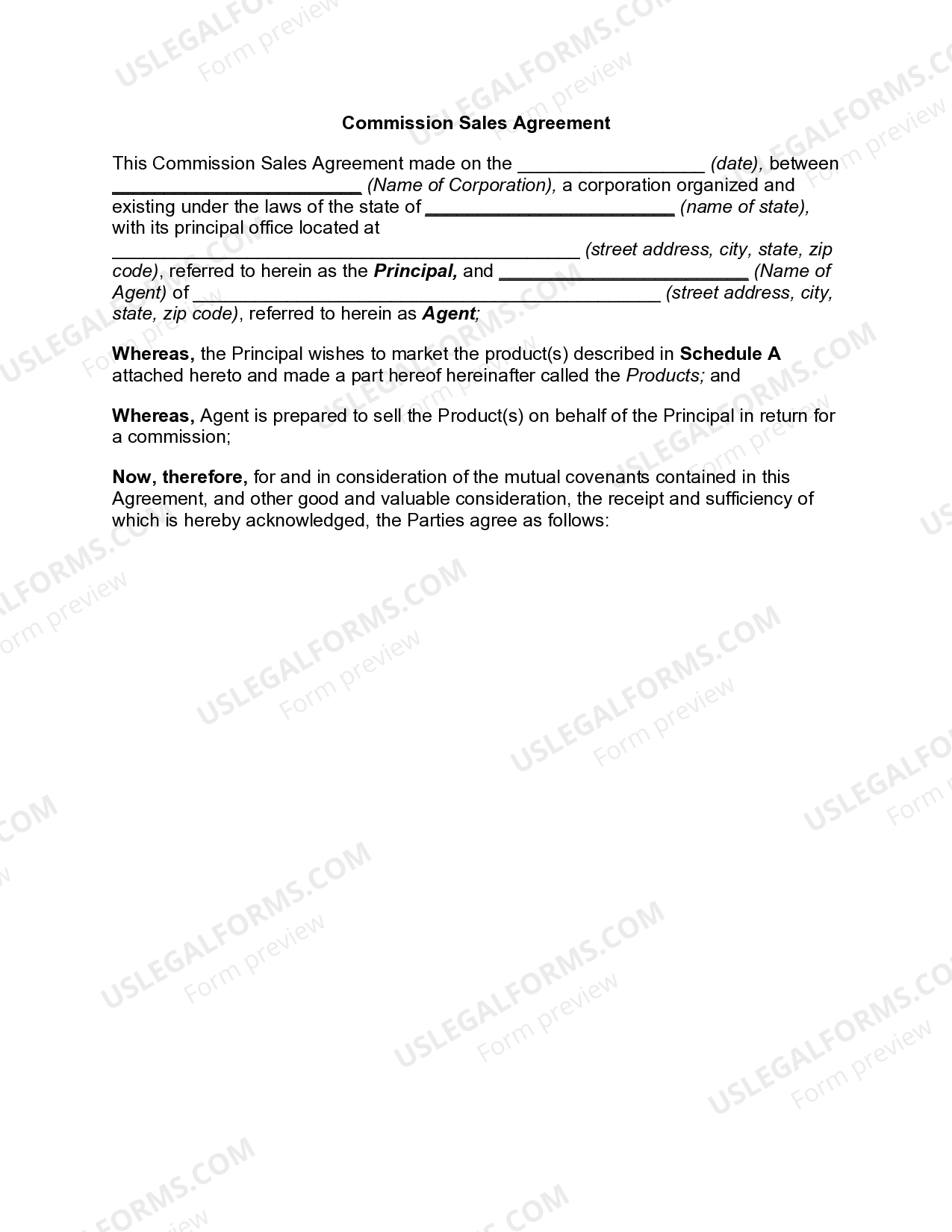 Commission Sales Agreement | US Legal Forms