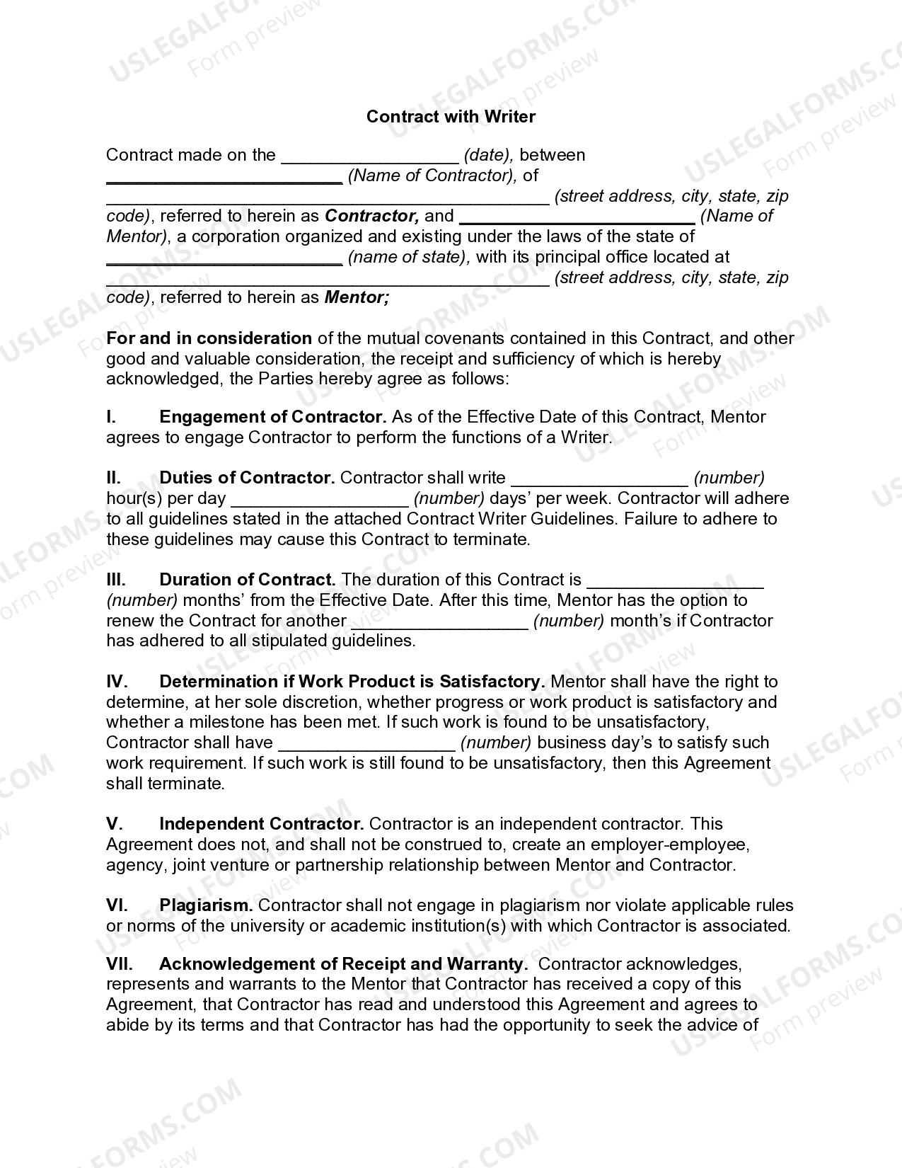Mississippi Contract with Writer | US Legal Forms