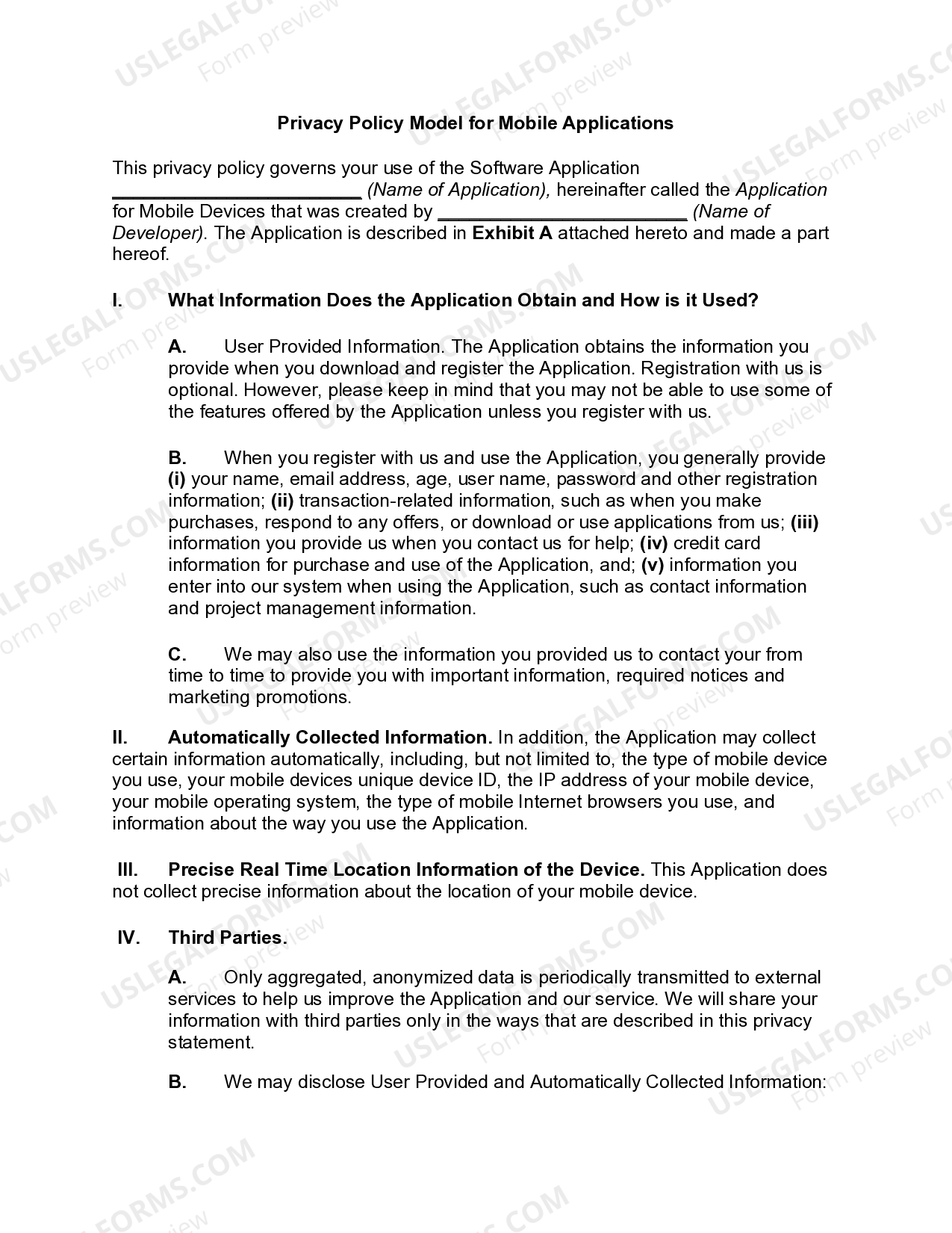 Vermont Privacy Policy Model for Mobile Applications | US Legal Forms