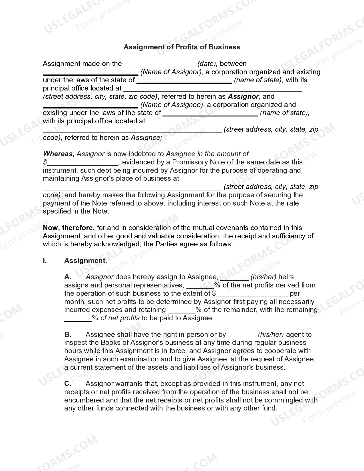 Assignment of Profits of Business | US Legal Forms