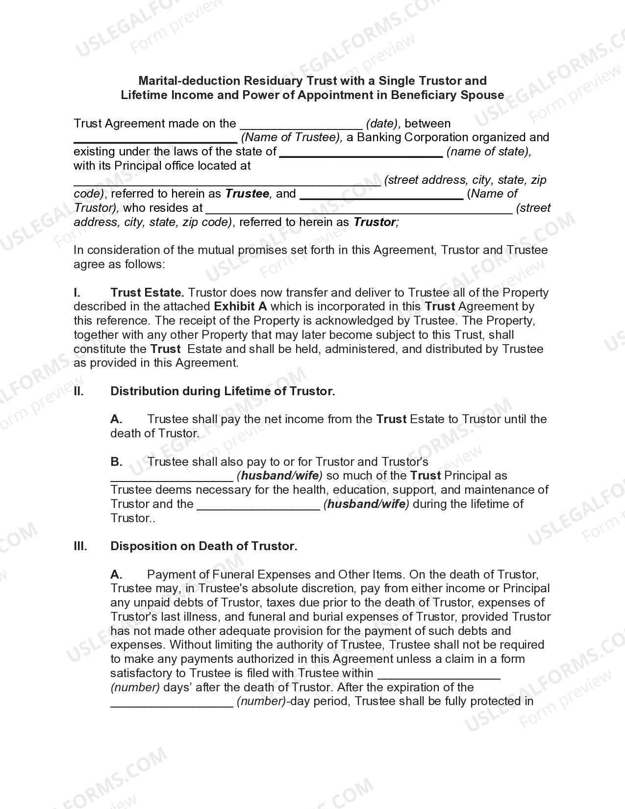 Marital-deduction Residuary Trust with a Single Trustor and Lifetime ...