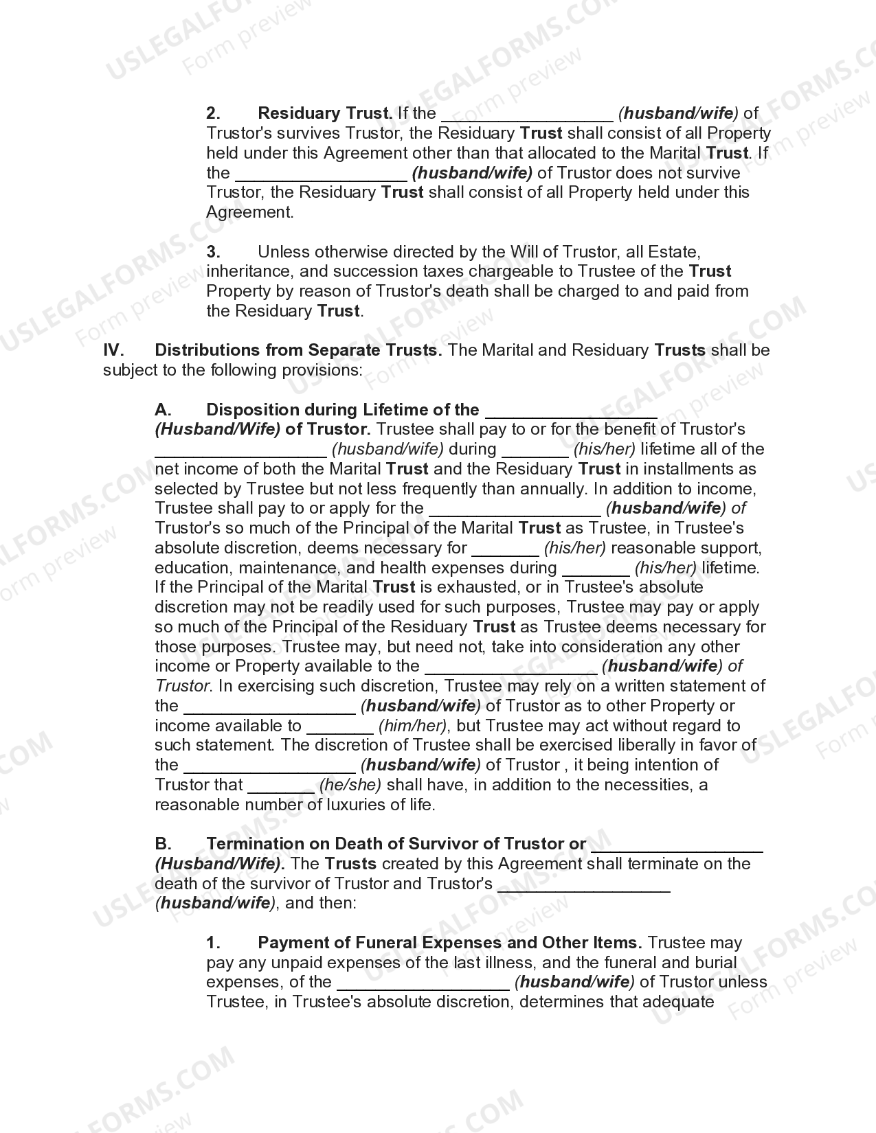 Marital-deduction Residuary Trust with a Single Trustor and Lifetime ...