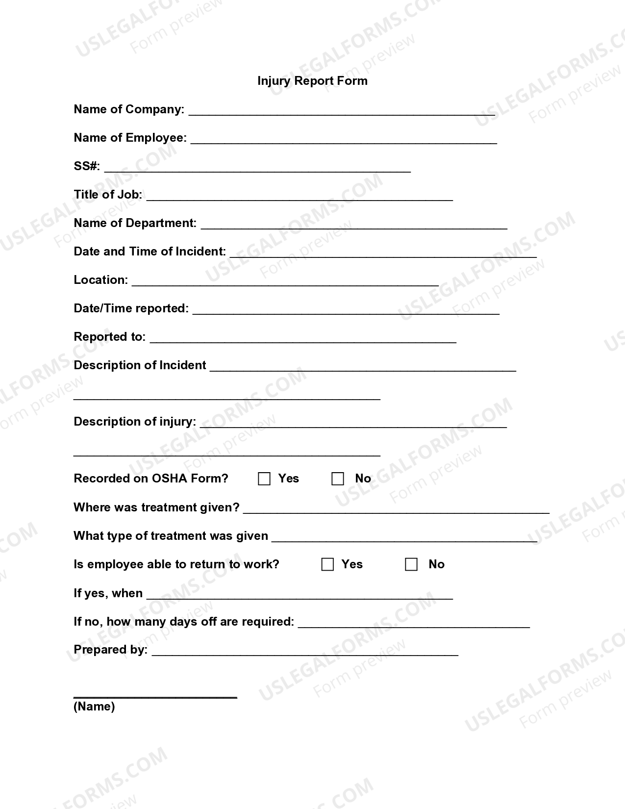 Injury Report Form | US Legal Forms