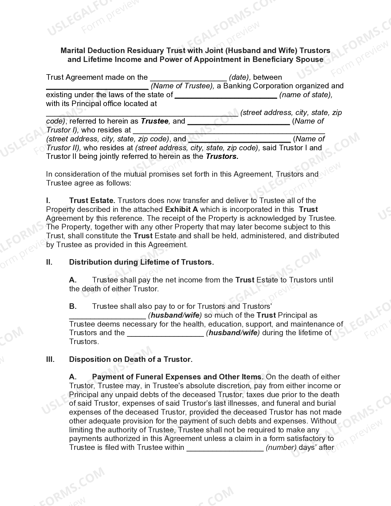 Marital-deduction Residuary Trust with a Single Trustor and Lifetime ...