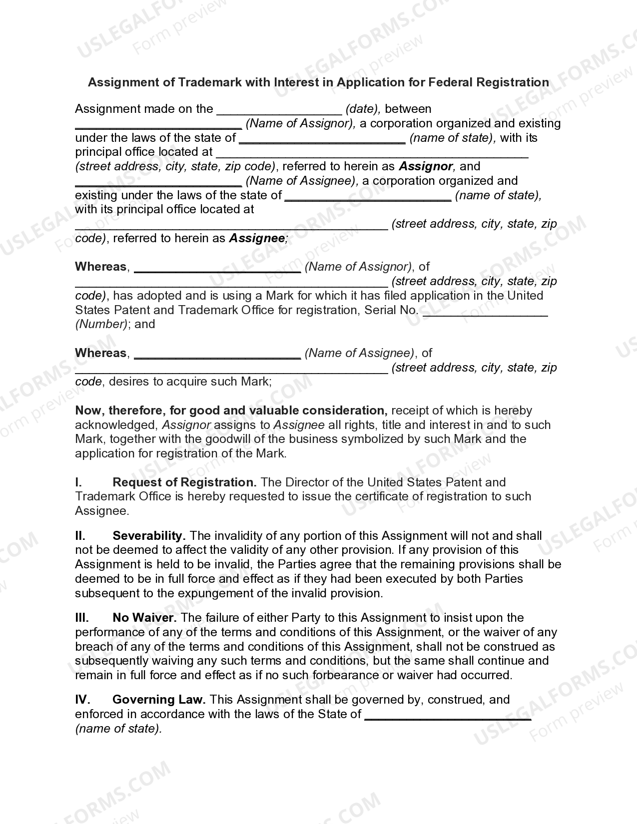Assignment of Trademark with Interest in Application for Federal ...