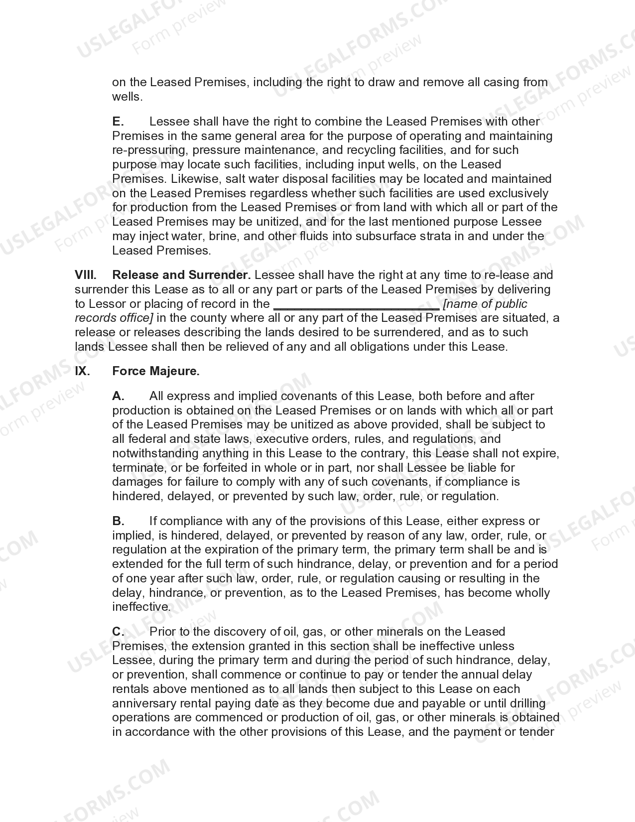 Oil and Gas Lease with Pooling Rights | US Legal Forms