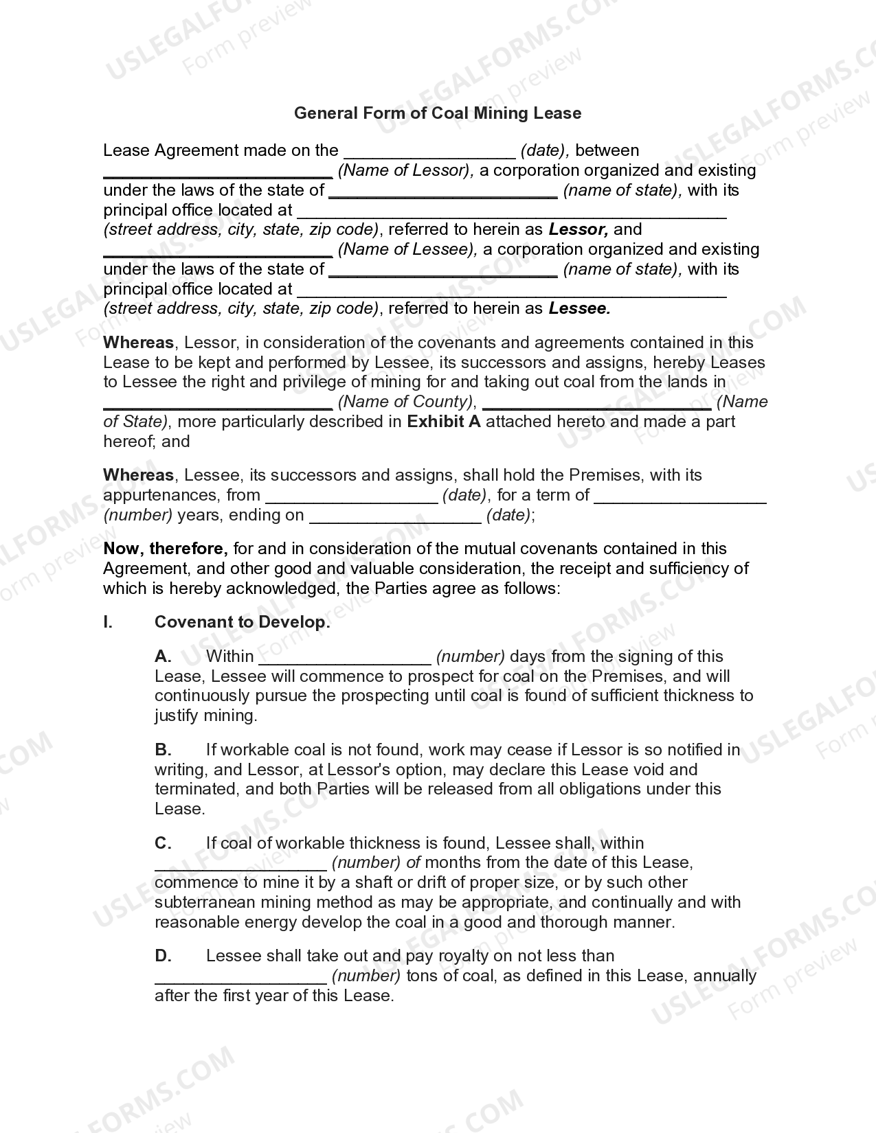 General Form of Coal Mining Lease | US Legal Forms