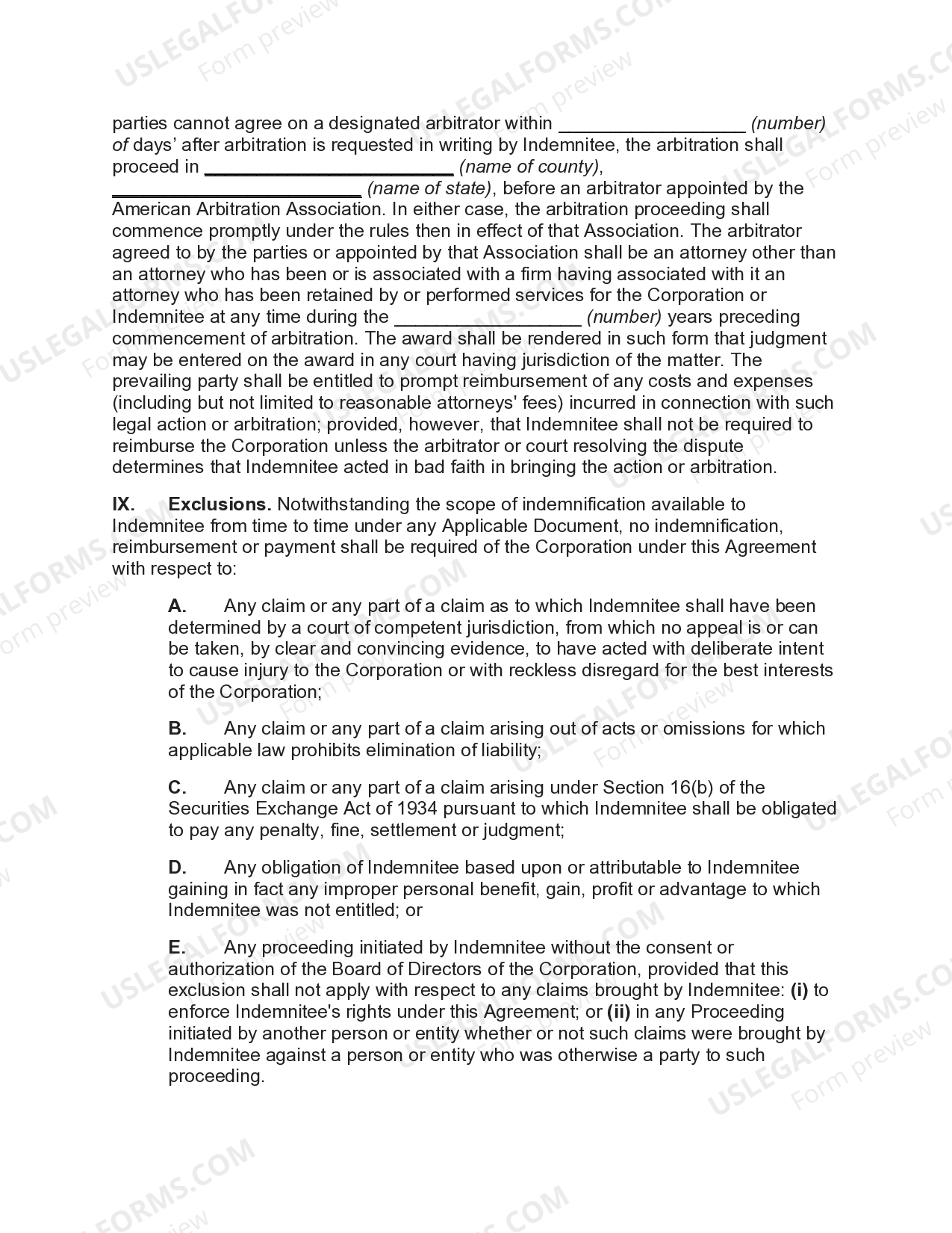 Indemnification Agreement for the Benefit of Corporate Director, Officer, Employee, Agent, or ...