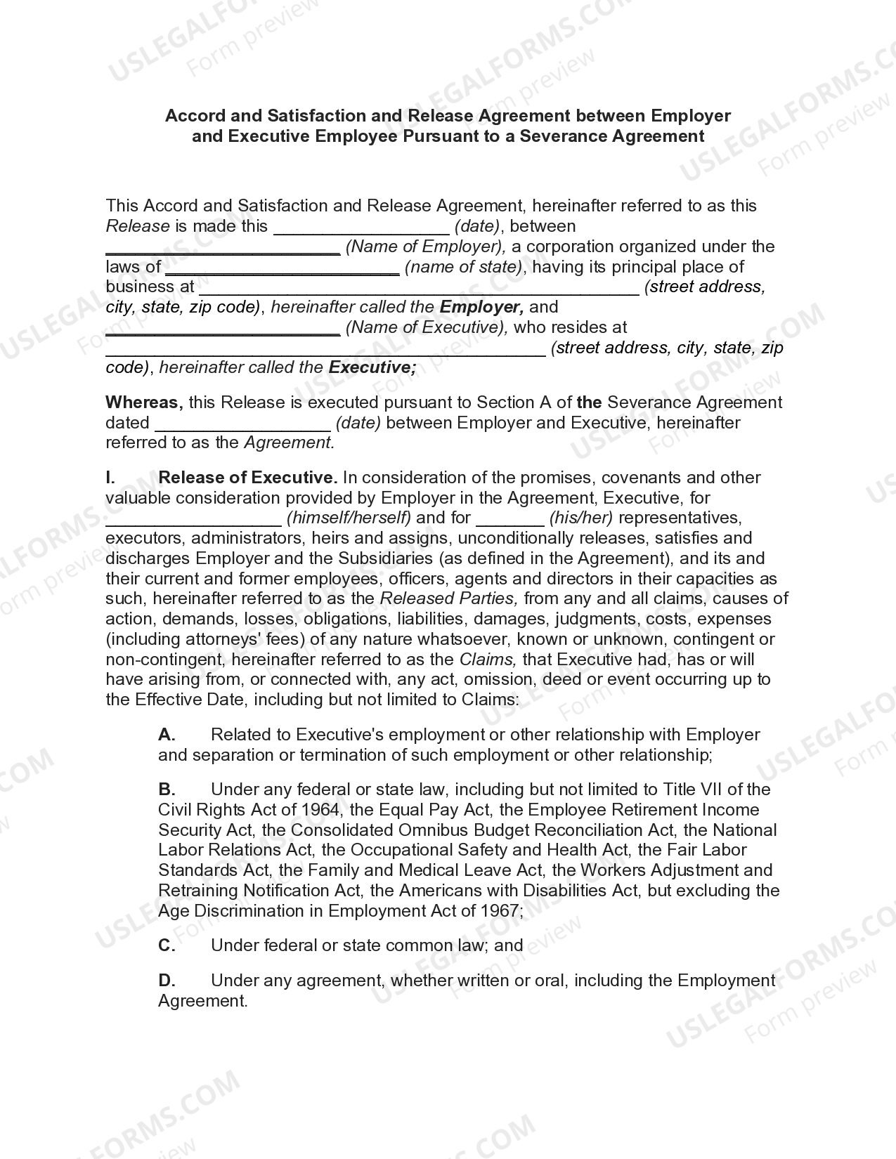 Accord and Satisfaction and Release Agreement between Employer and ...