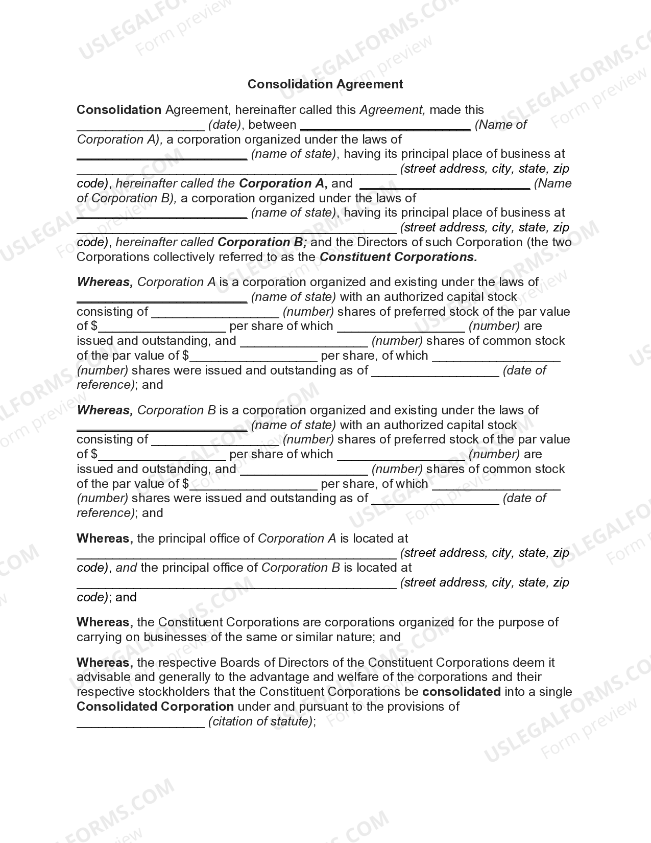 Consolidation Agreement | US Legal Forms