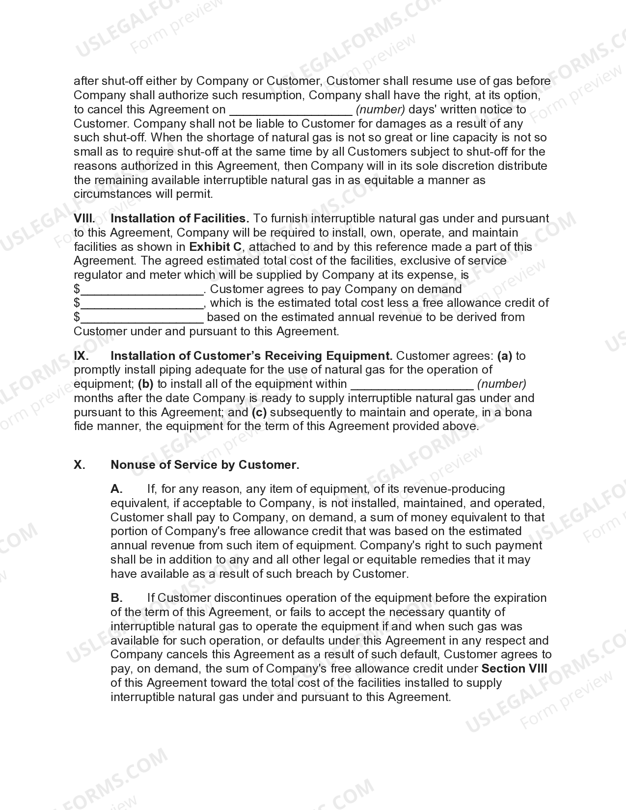 Gas Service Agreement for Interruptible Natural Gas | US Legal Forms