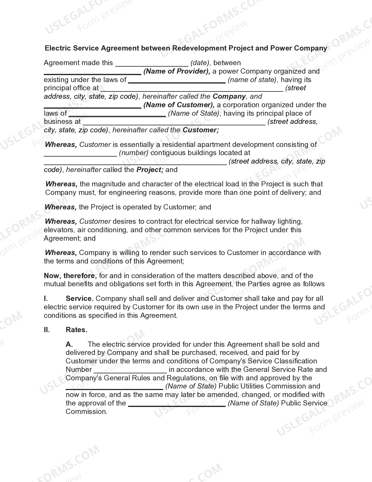 Electric Service Agreement between Redevelopment Project and Power ...