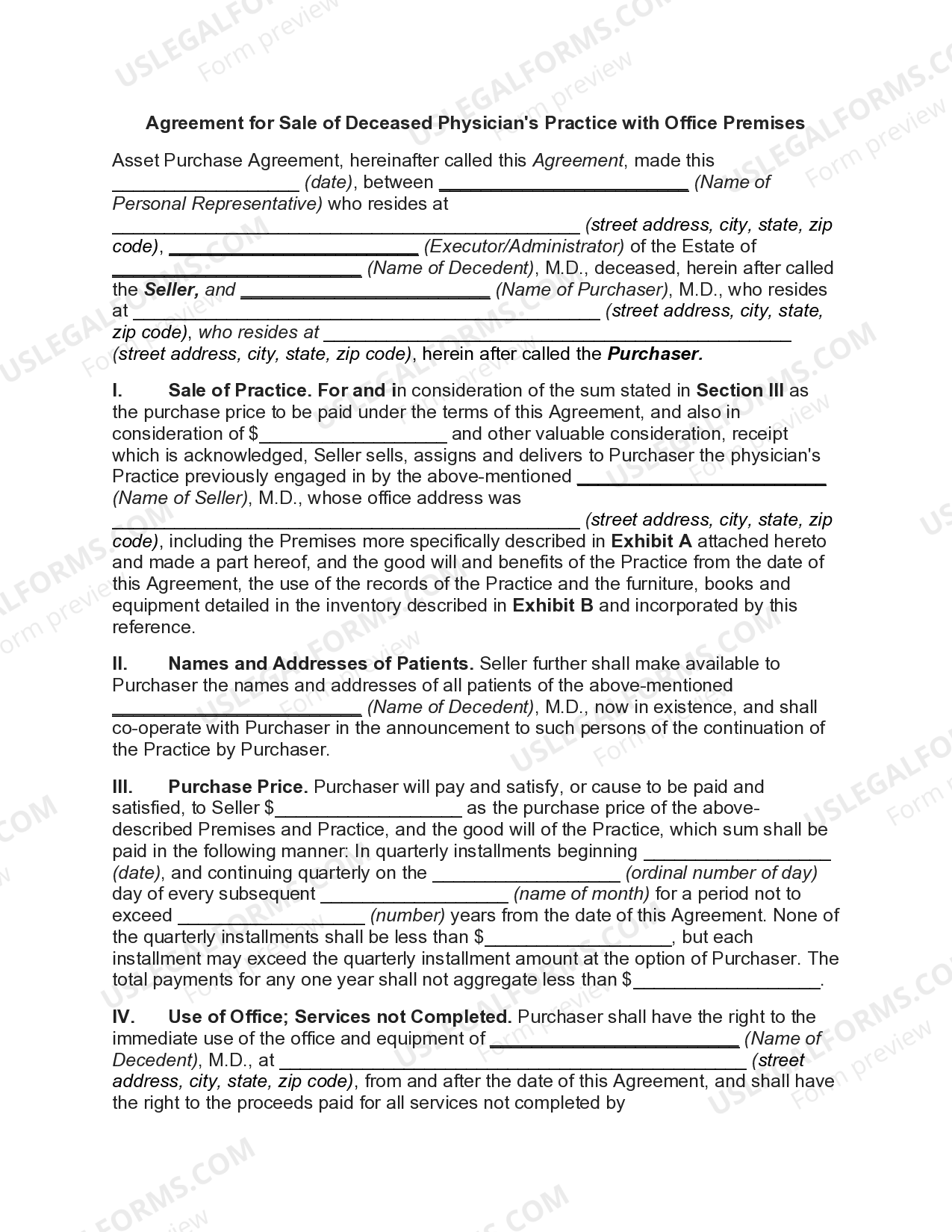 Agreement for Sale of Medical Practice and Office Premises - Formation ...