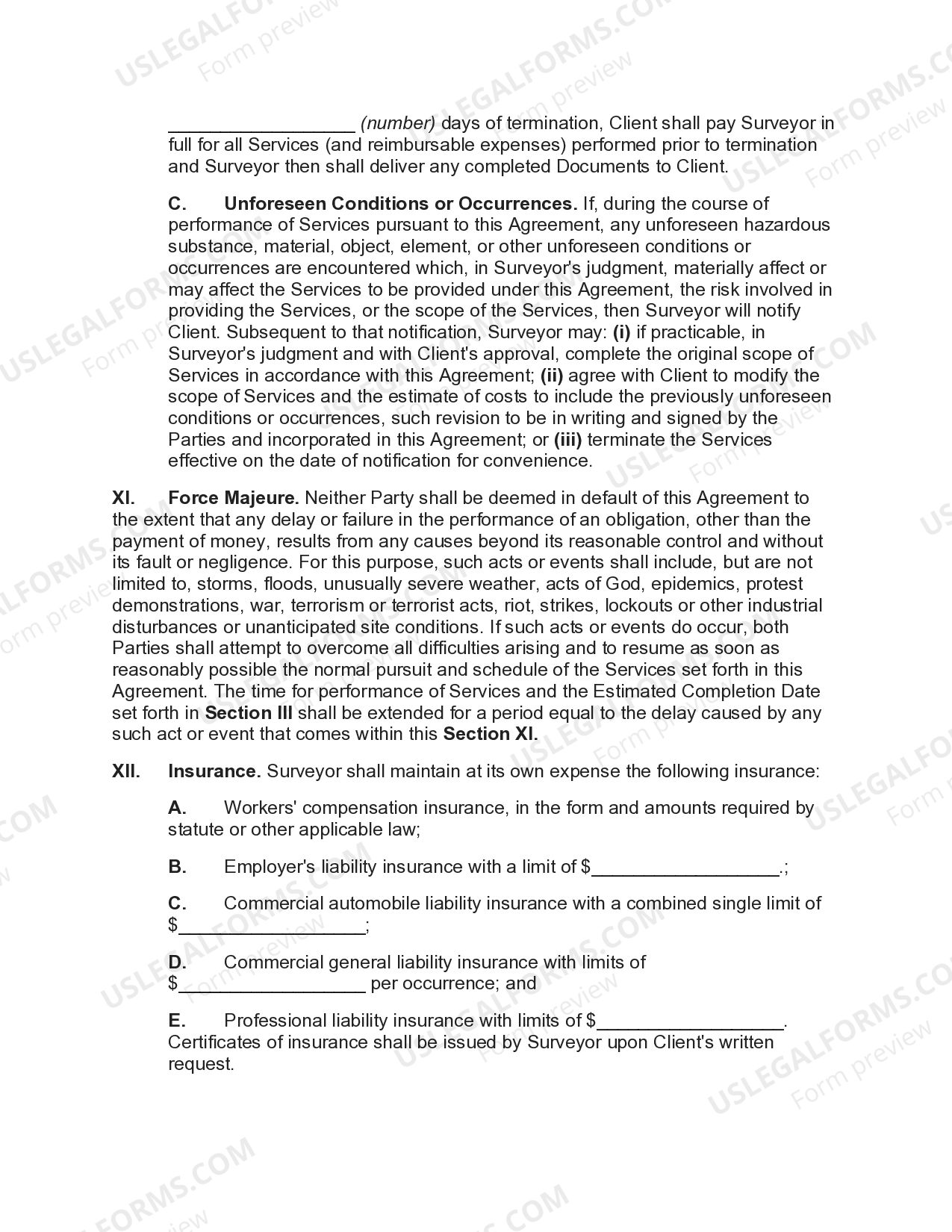 Surveying Services Agreement between Surveyor and Client | US Legal Forms