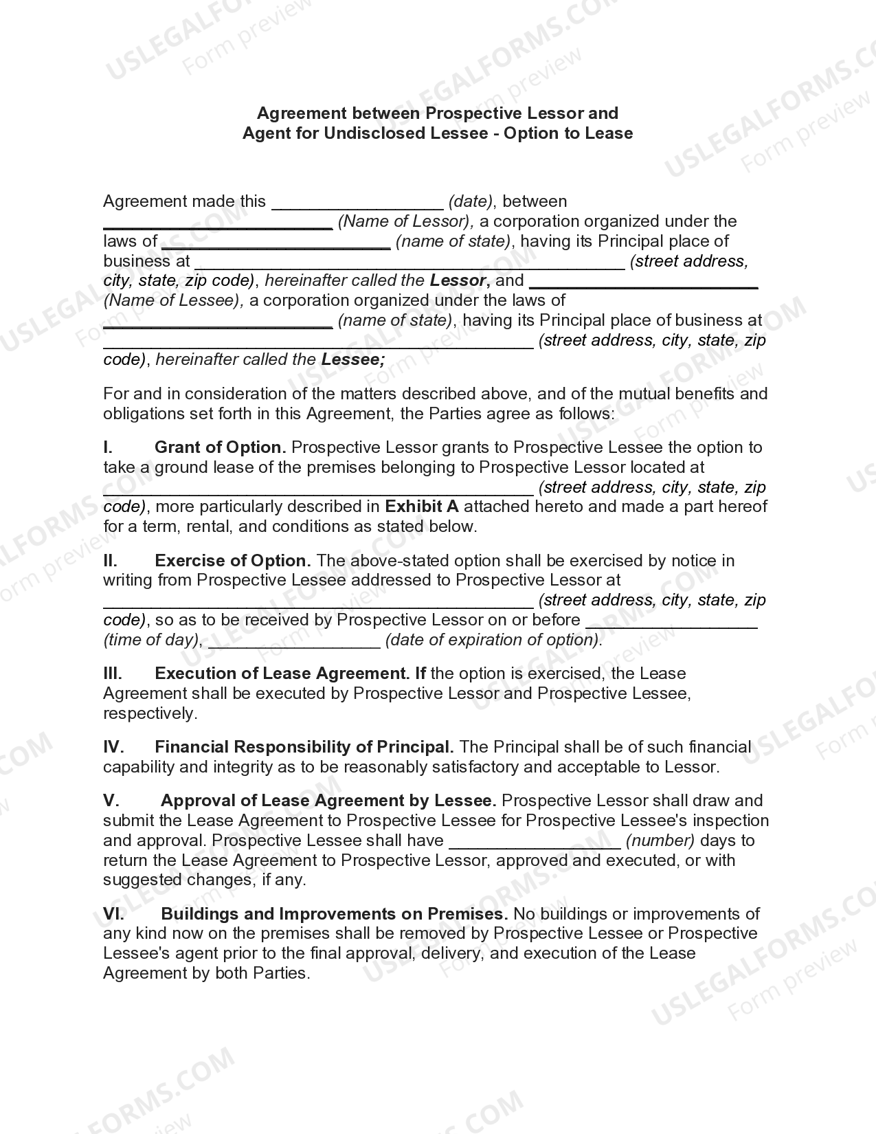 Agreement between Prospective Lessor and Agent for Undisclosed Lessee ...