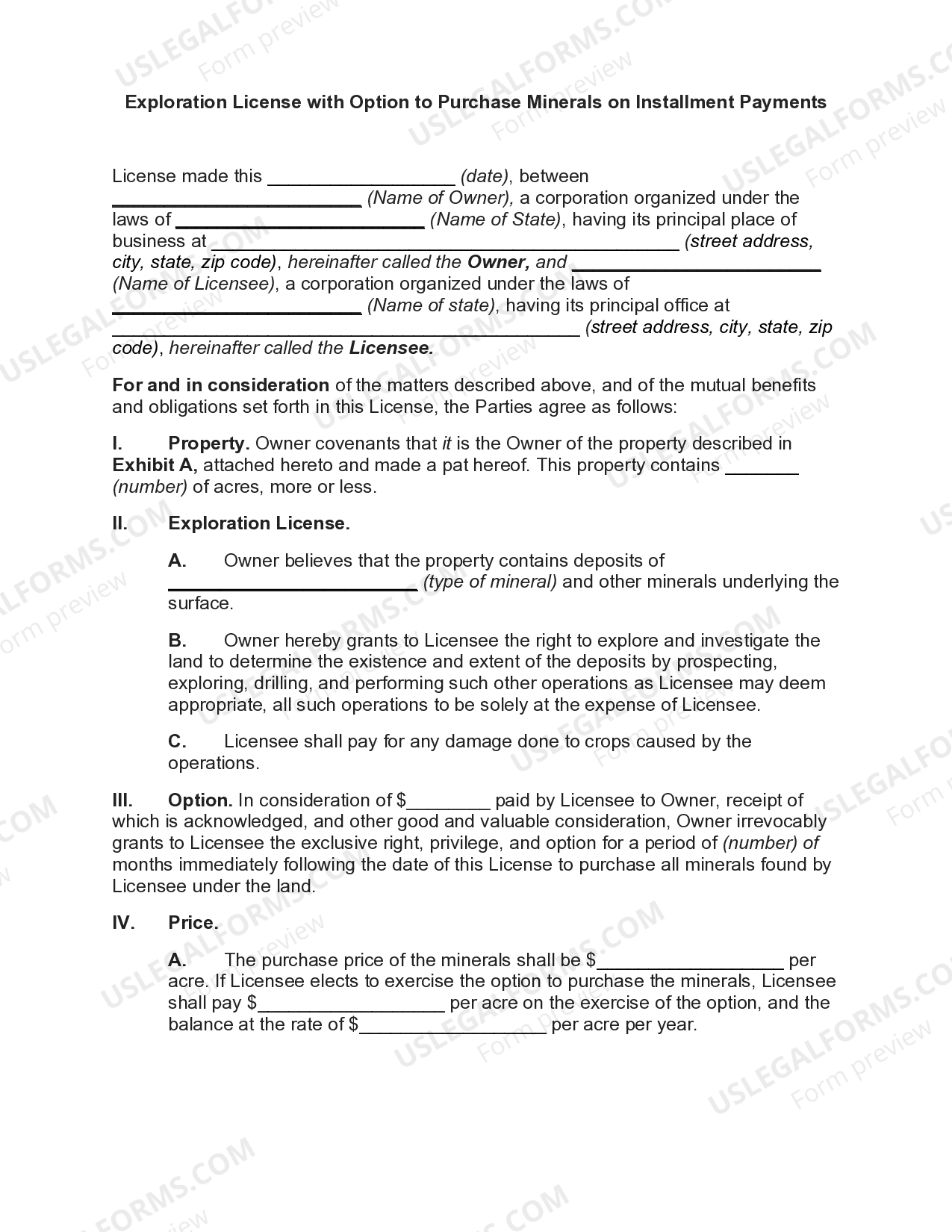 Exploration License with Option to Purchase Minerals on Installment ...