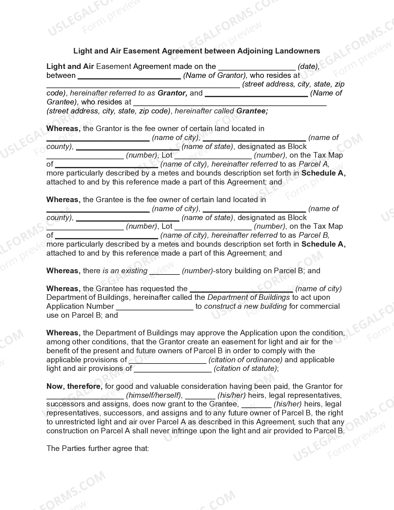 Light and Air Easement Agreement between Adjoining Landowners - Light ...