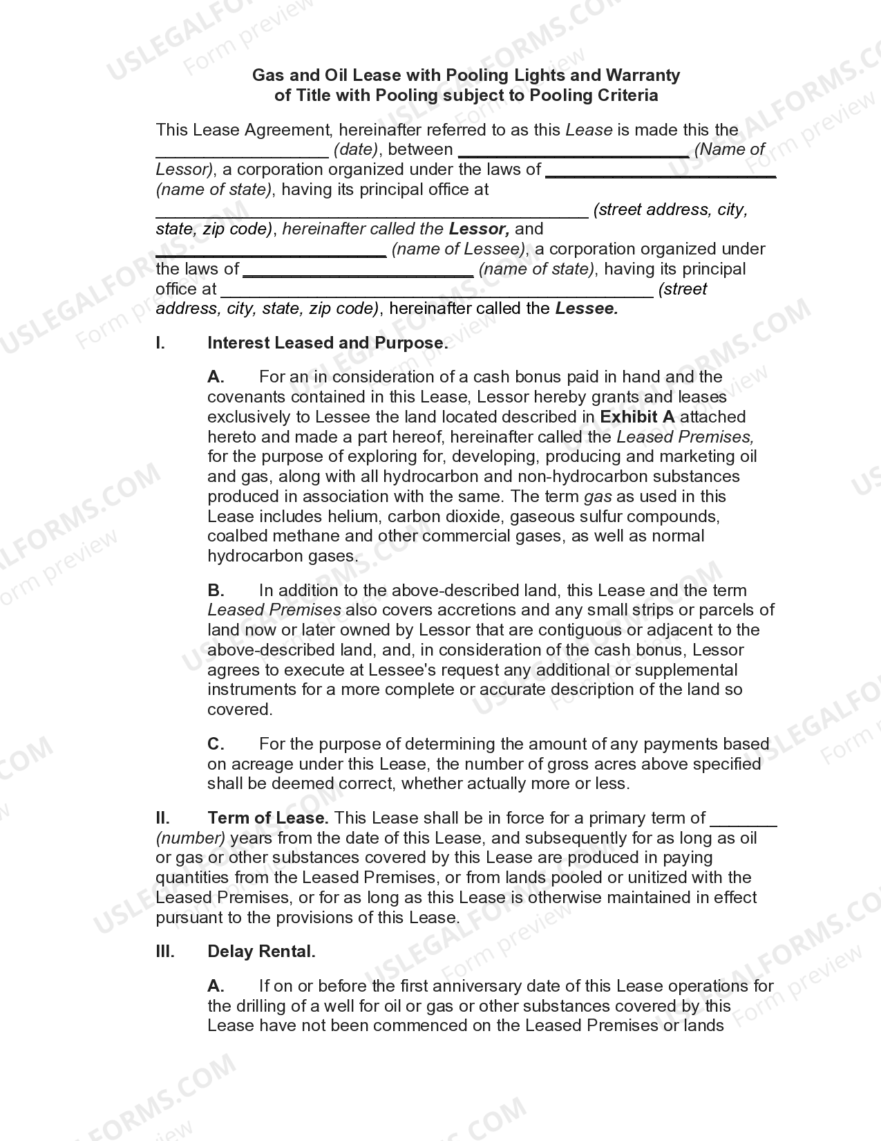 Gas and Oil Lease with Pooling Lights and Warranty of Title with ...