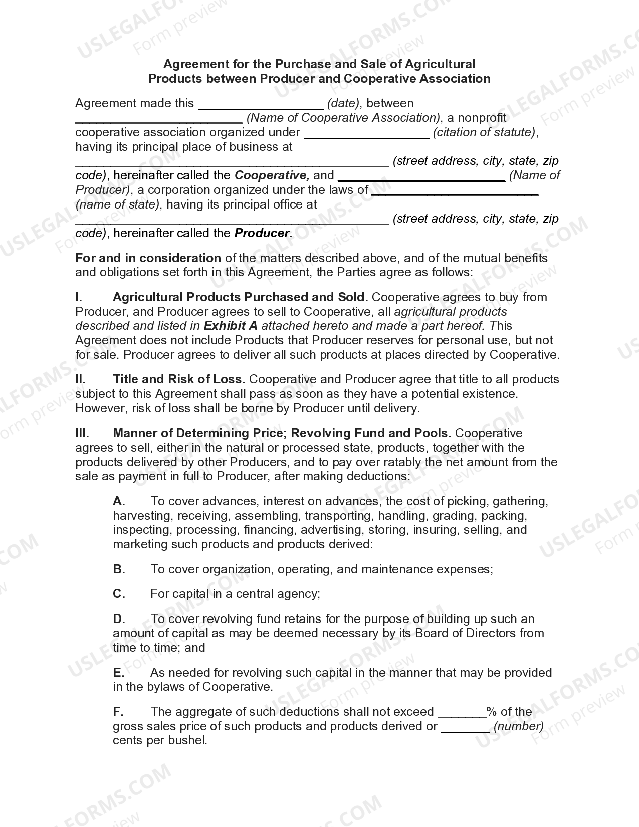 Agreement for the Purchase and Sale of Agricultural Products between ...